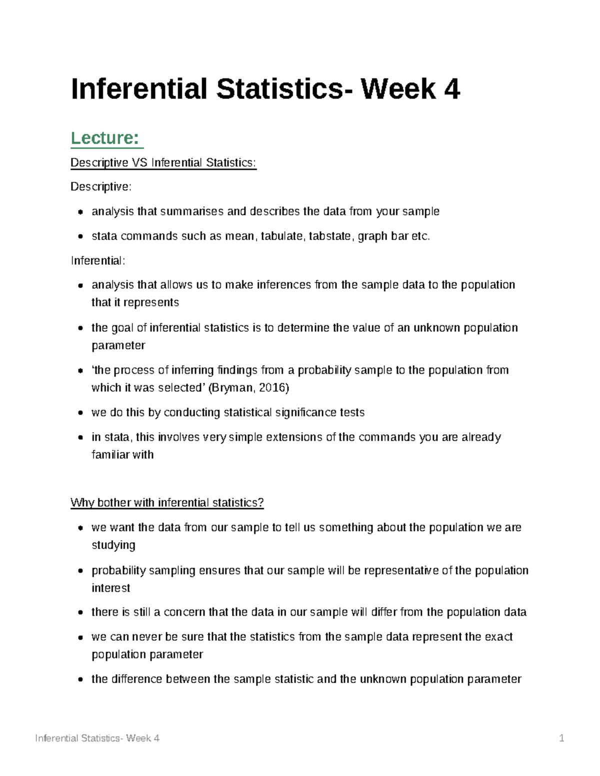 Inferential Statistics- Week 4 - Inferential: analysis that allows us ...