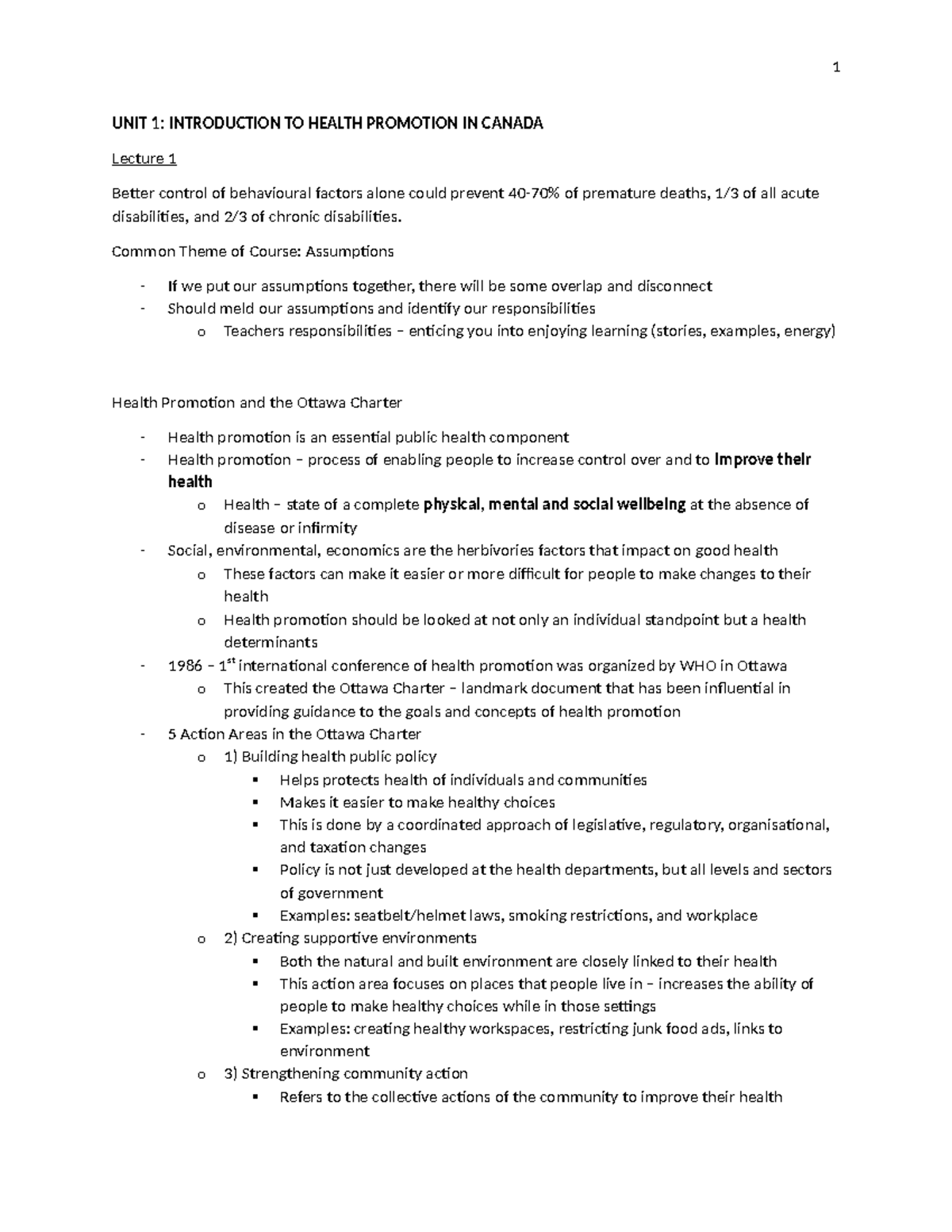 Unit 1 - Intro to Health Promotion - UNIT 1: INTRODUCTION TO HEALTH ...