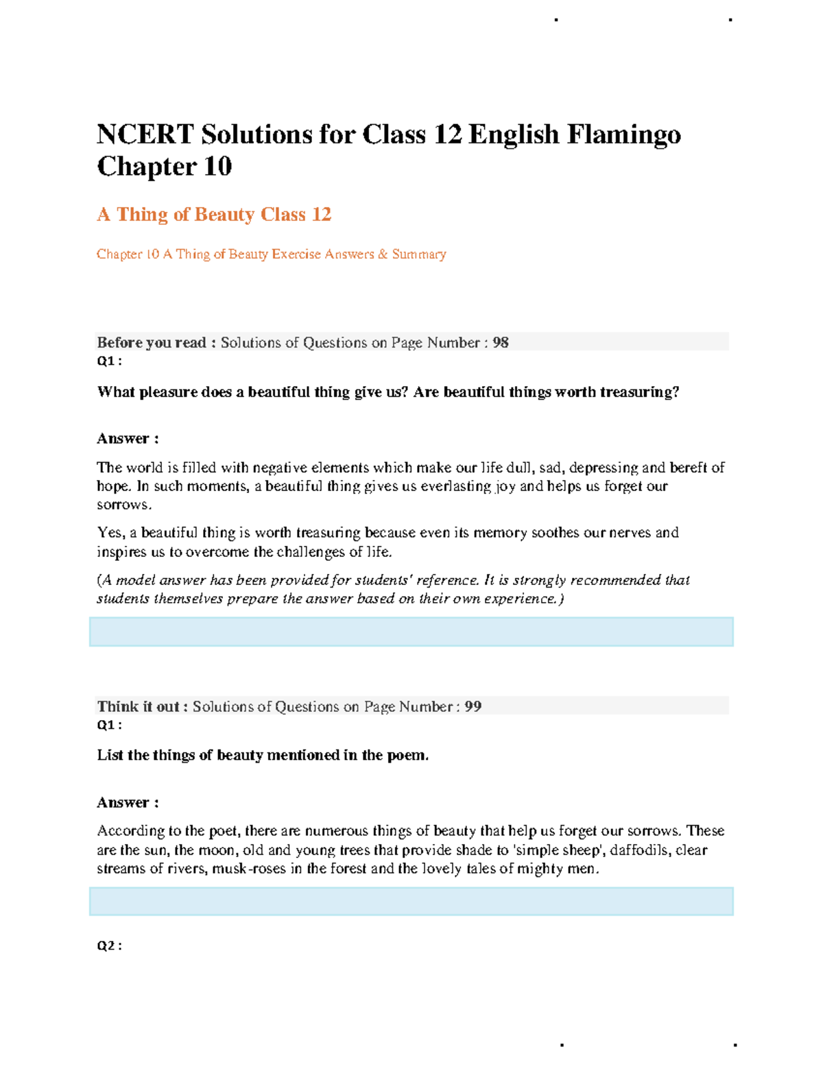 Ncert Solutions for Class 12 English Flamingo Chapter 10 - In such ...