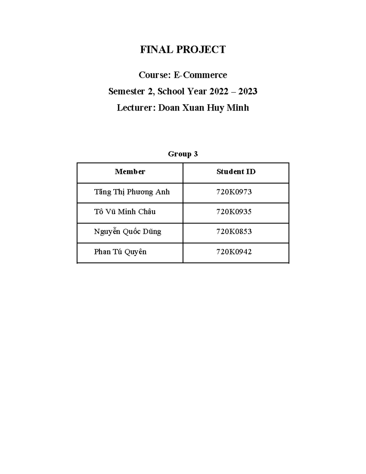 E- Commerce Final Project Group 3 - FINAL PROJECT Course: E-Commerce ...