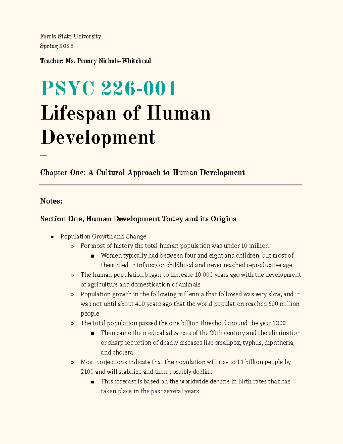 Chapter One A Cultural Approach to Human Development - Ferris State ...