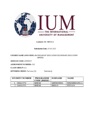 Education System Assignment 4 - SUBJECT NAME: CODE: LECTURER NAME ...