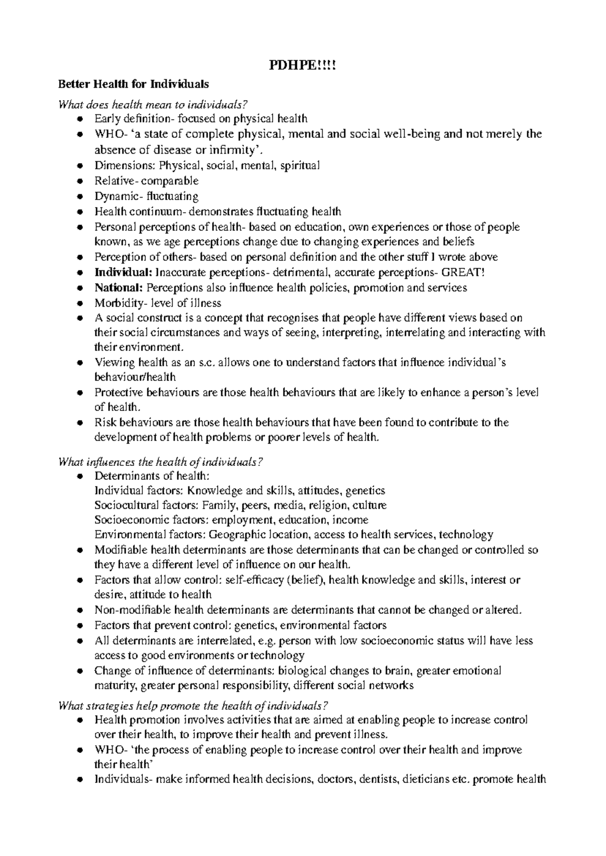 Notes on Core 1, 2, 3, 5 - PDHPE!!!! Better Health for Individuals What ...