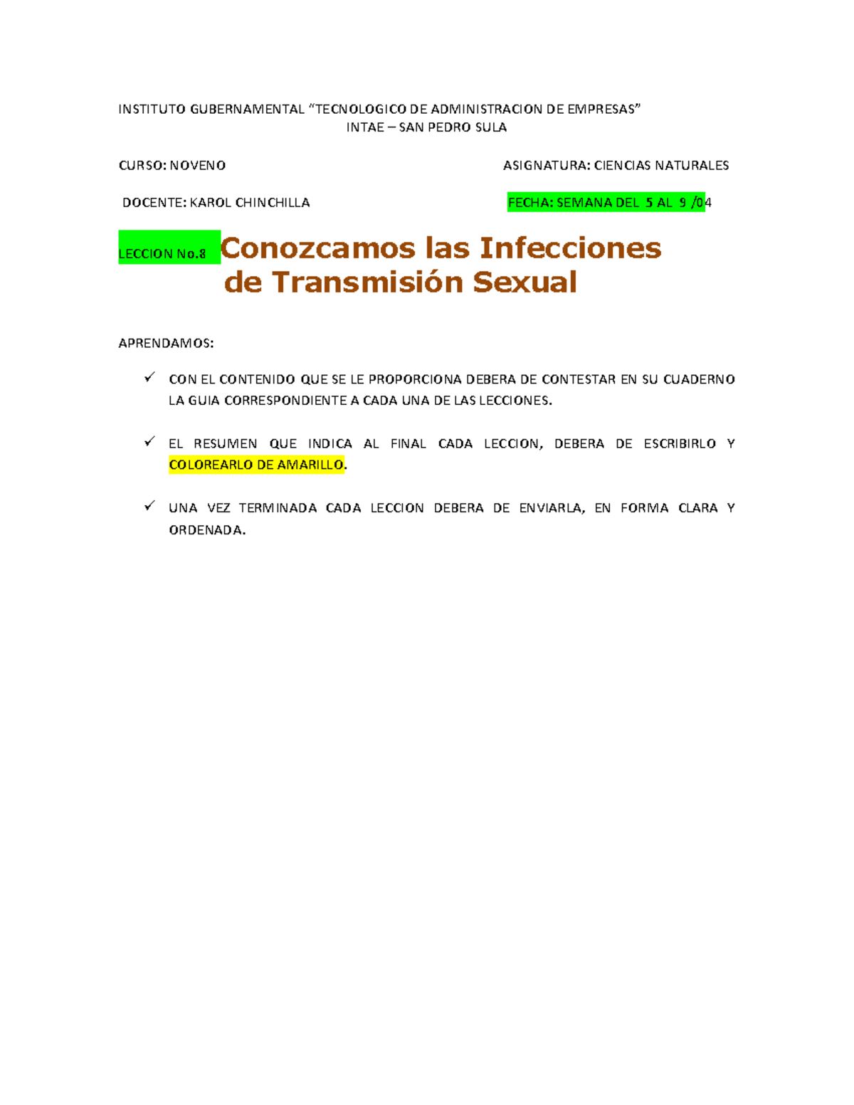 Noveno Leccion 8 - INSTITUTO GUBERNAMENTAL “TECNOLOGICO DE ...