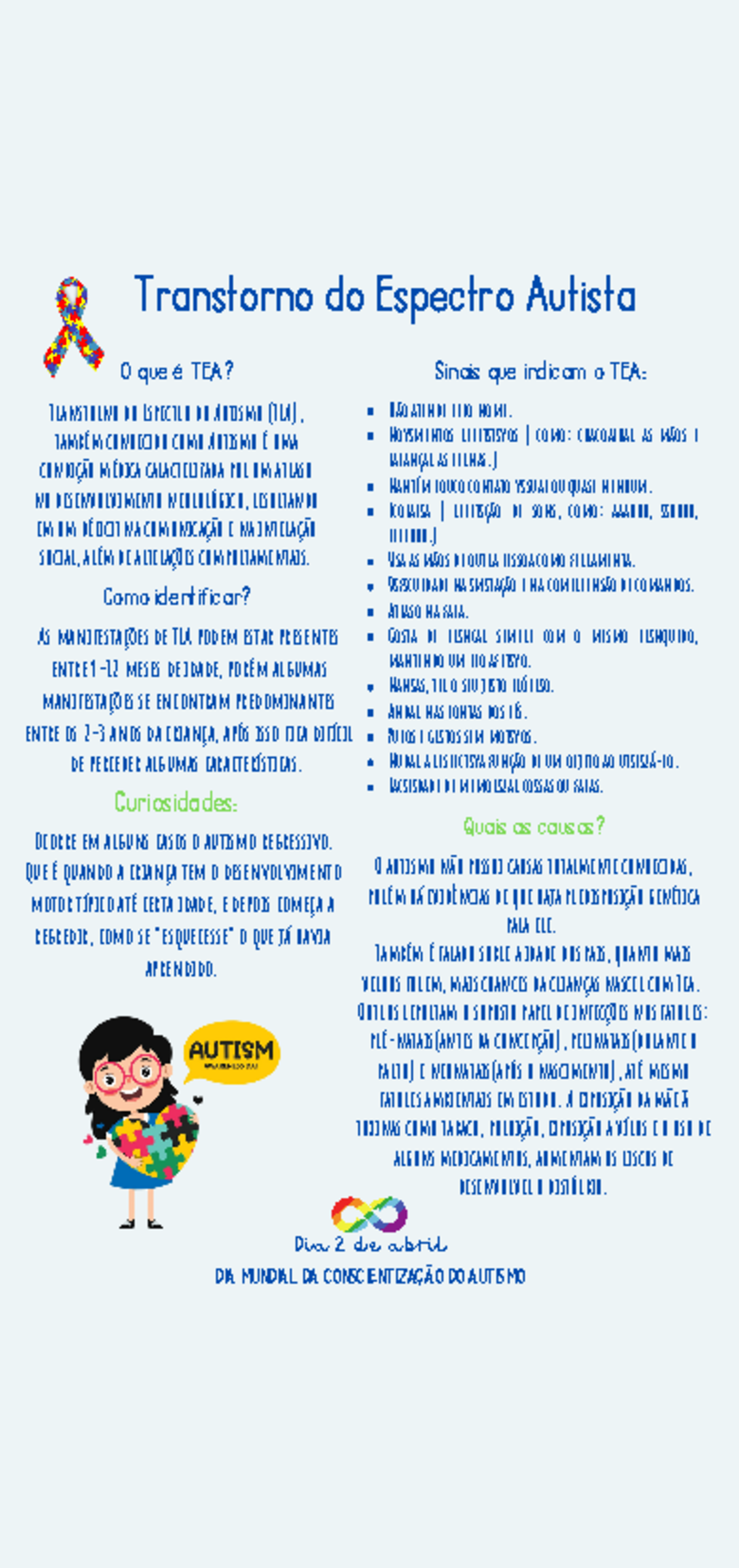 O que é TEA - panfleto projeto integrador sobre tea - Dia 2 de abril ...