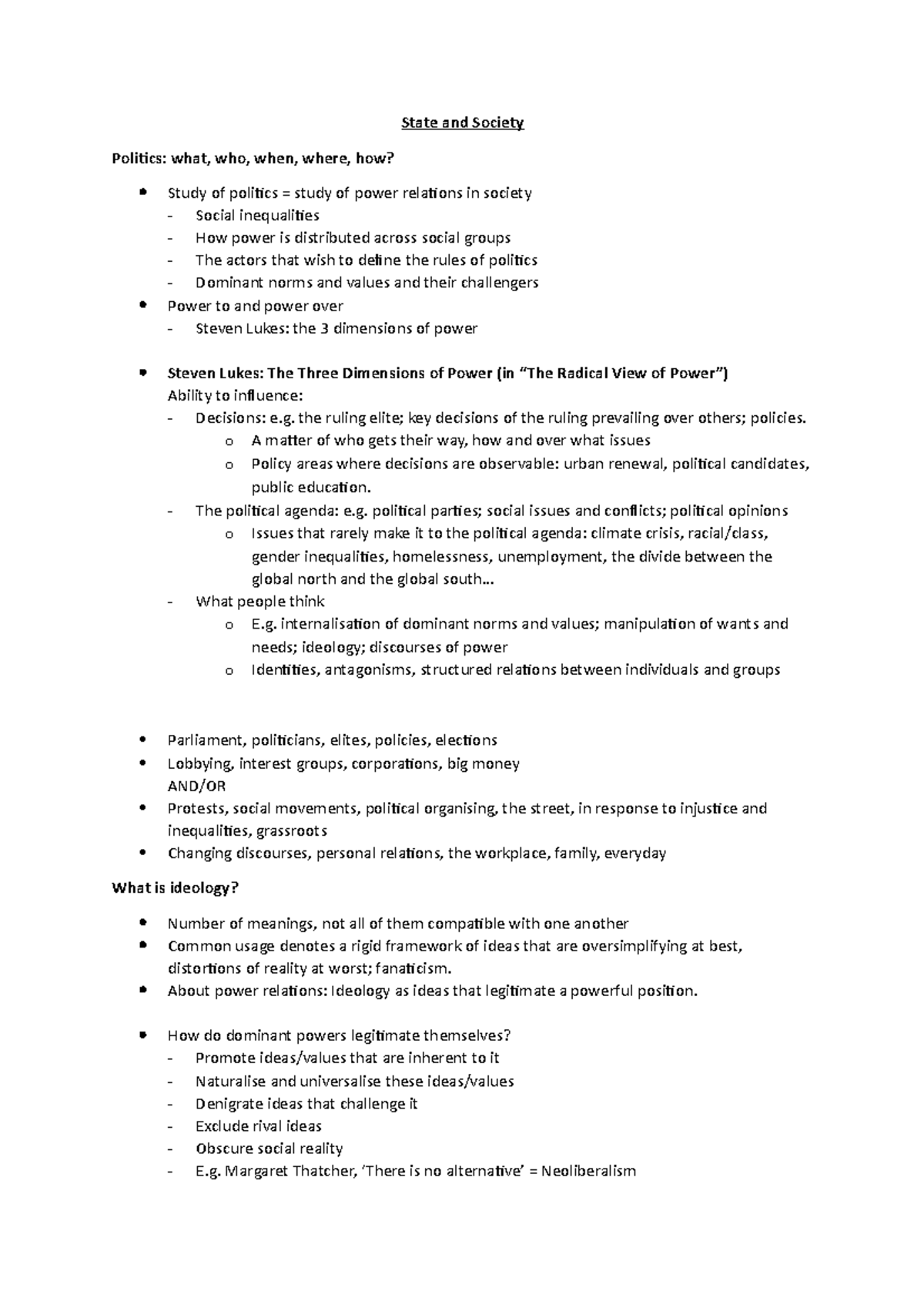 State and Society - State and Society Politics: what, who, when, where ...