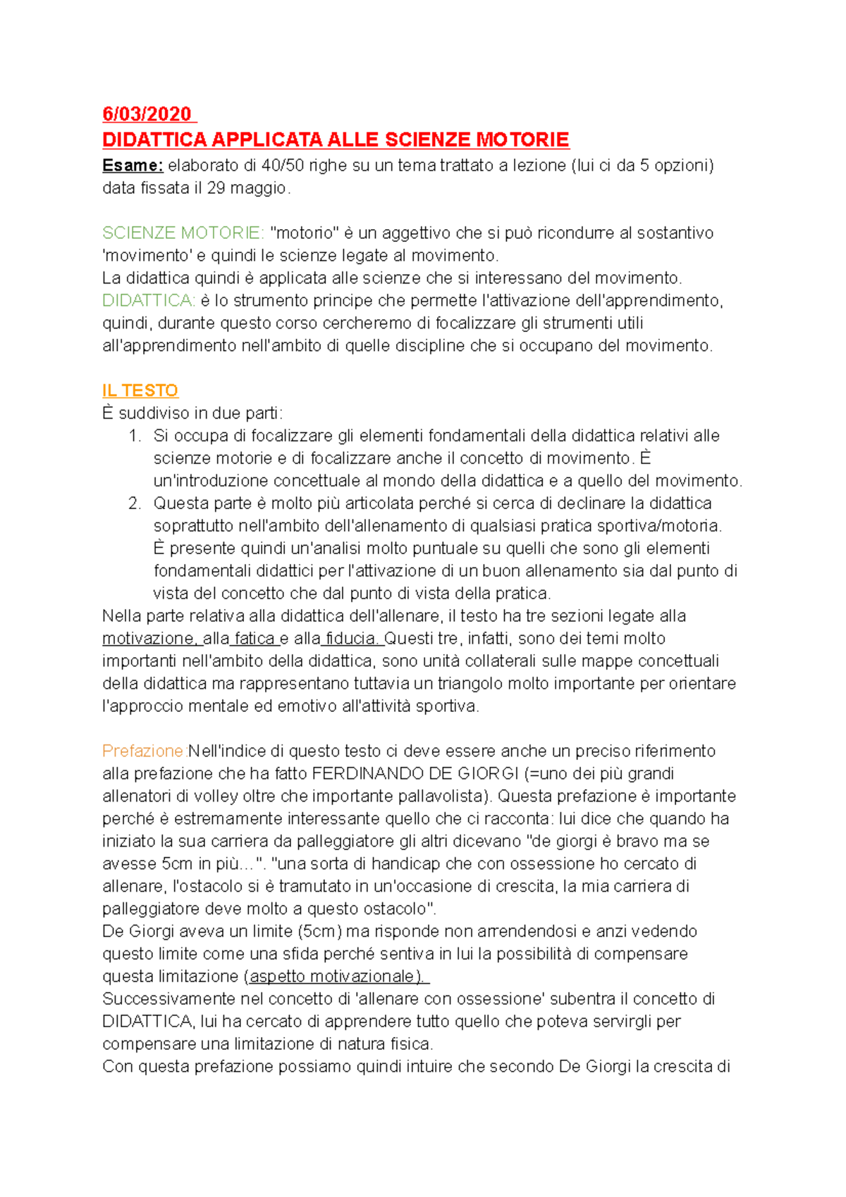 Didattica 1 applicata alle scienze motorie - 6/03/ DIDATTICA APPLICATA ALLE SCIENZE MOTORIE ...