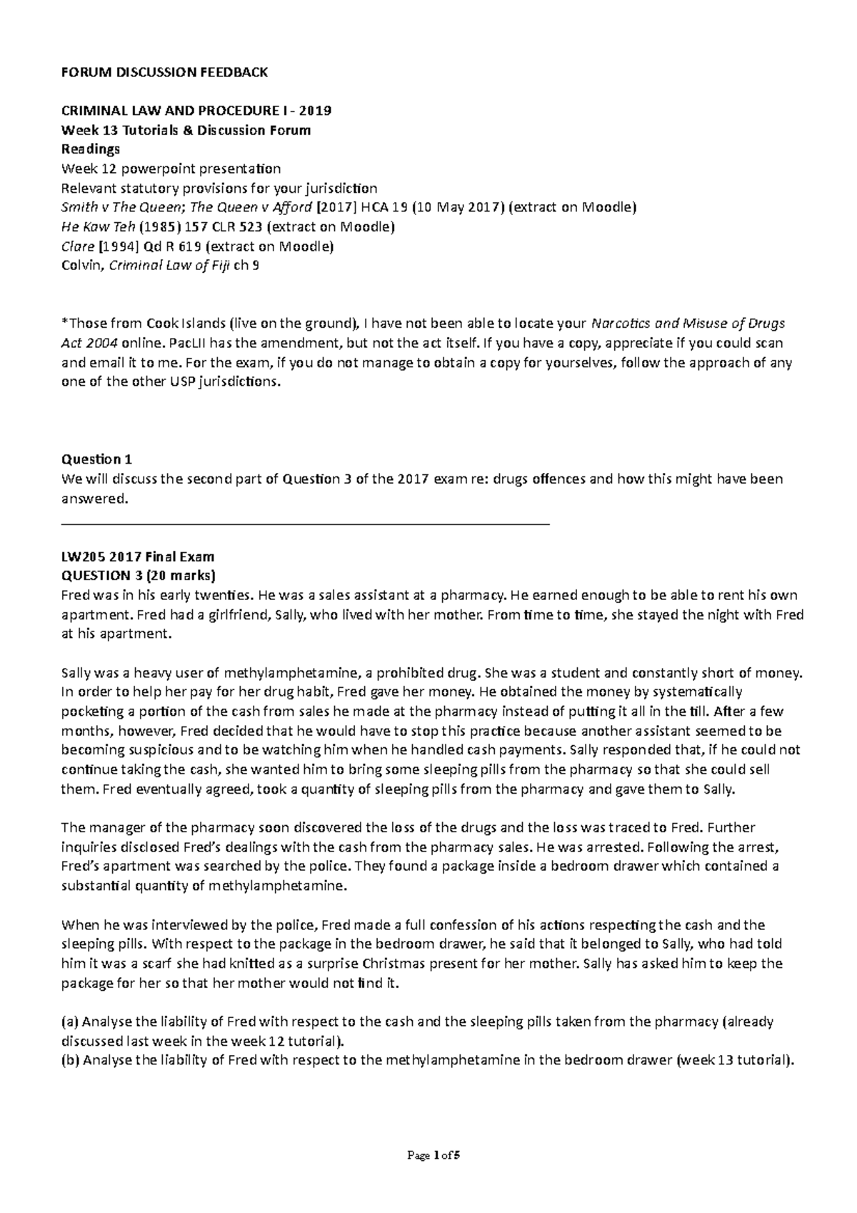 Week 13 Tutorial Forum 2019 - Feedback - FORUM DISCUSSION FEEDBACK ...