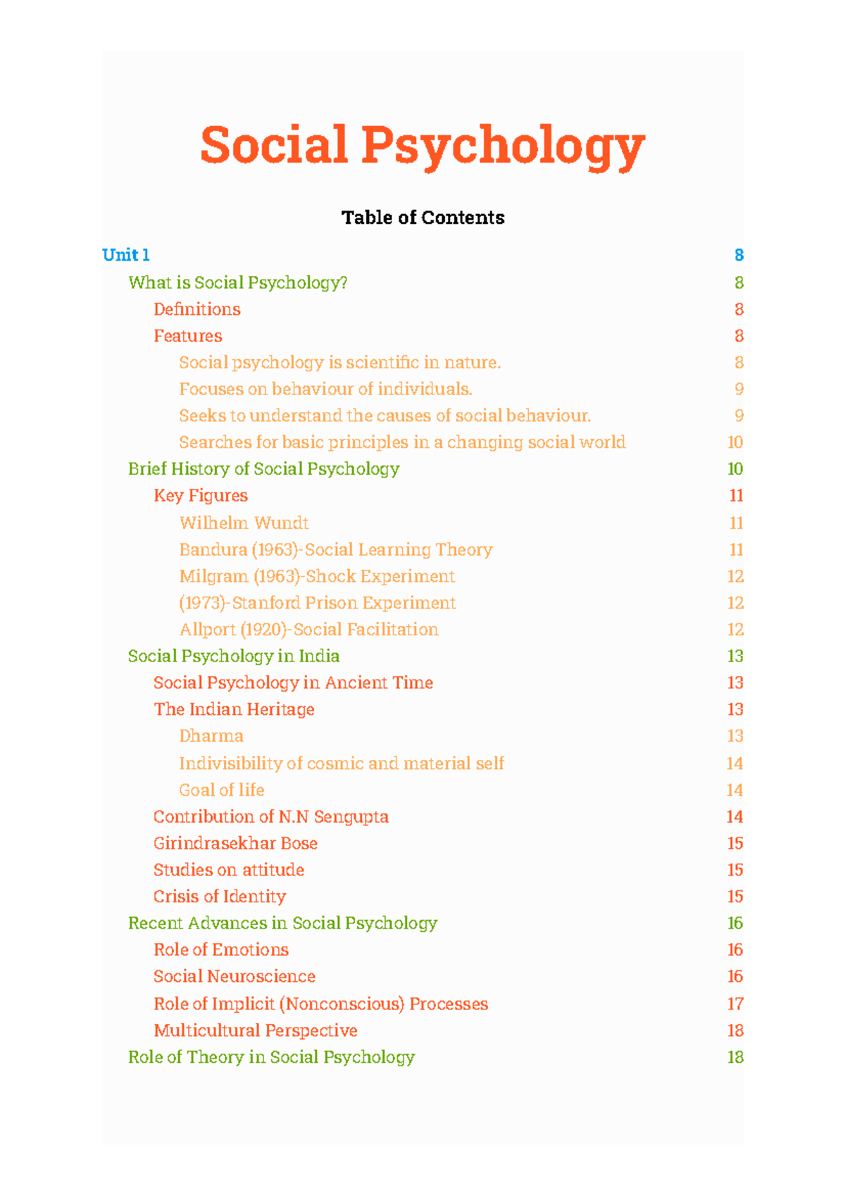 Social Psychology full - Social Psychology Unit Table of Contents What ...