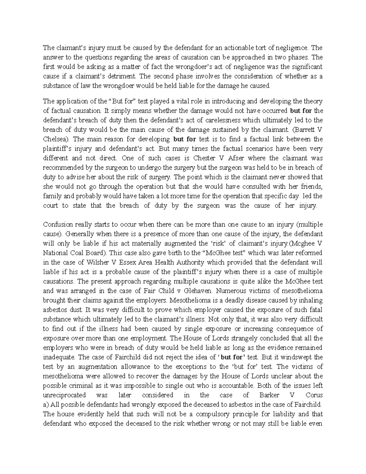 Causation - Lecture notes 1 - The claimant’s injury must be caused by ...