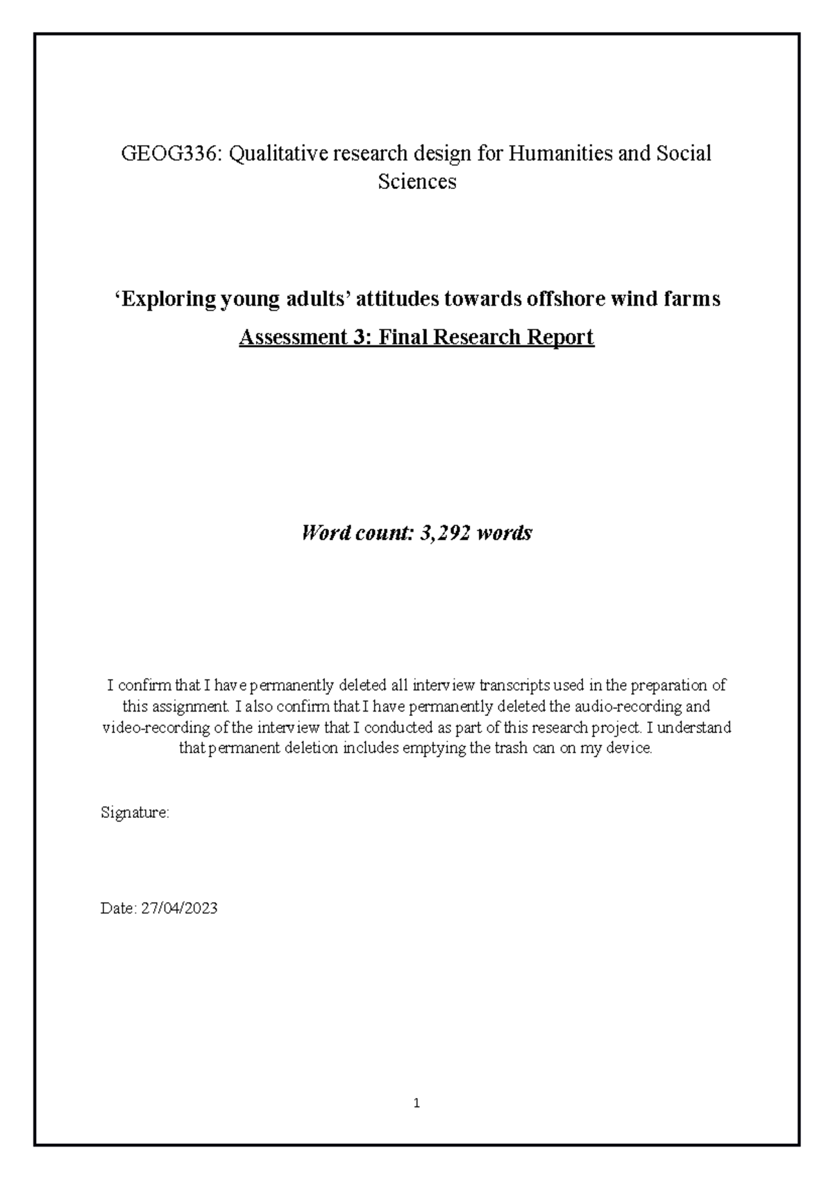 GEOG336 Final Research Report - GEOG336: Qualitative research design ...