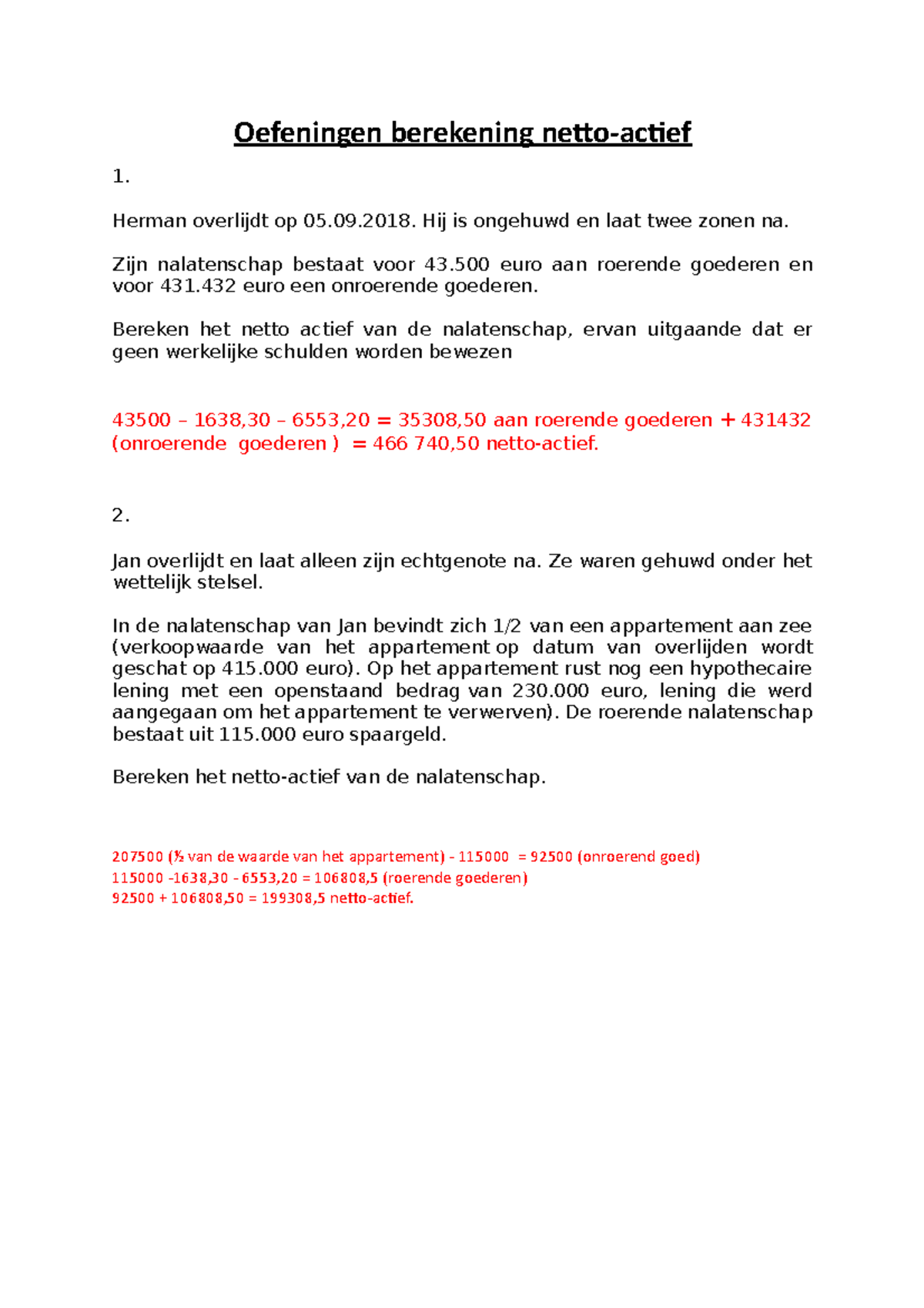 LW2 3 Oefeningen berekening netto-actief oplossingen - Oefeningen ...