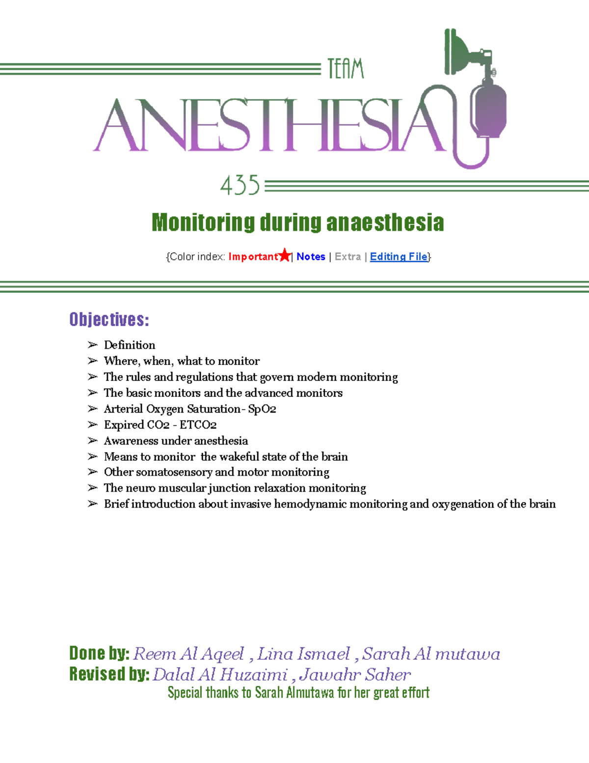 6- Monitoring during anaesthesia (Updated) - Monitoring during ...