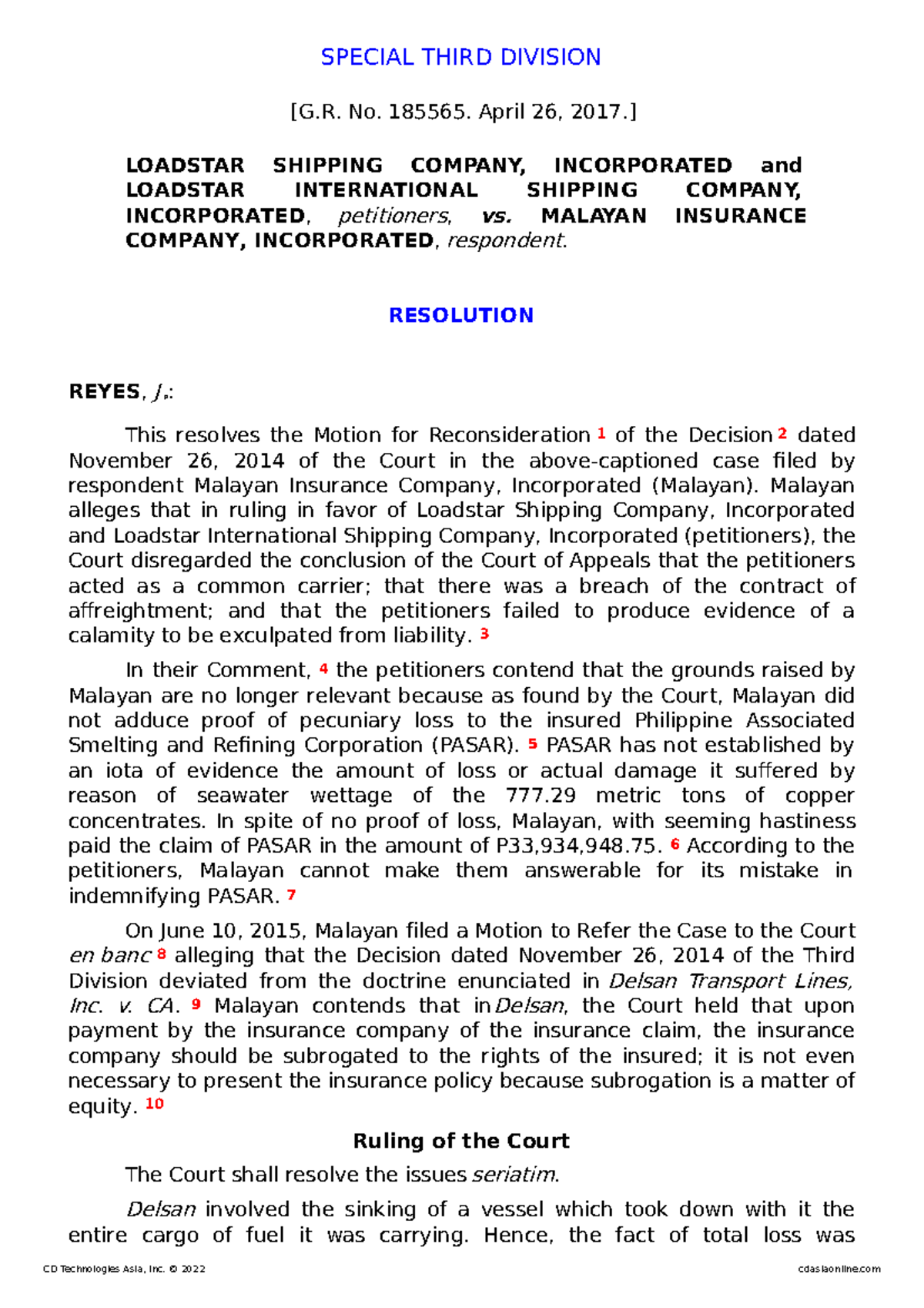 1. Loadstar Shipping Co. Inc - SPECIAL THIRD DIVISION [G. No. 185565 ...