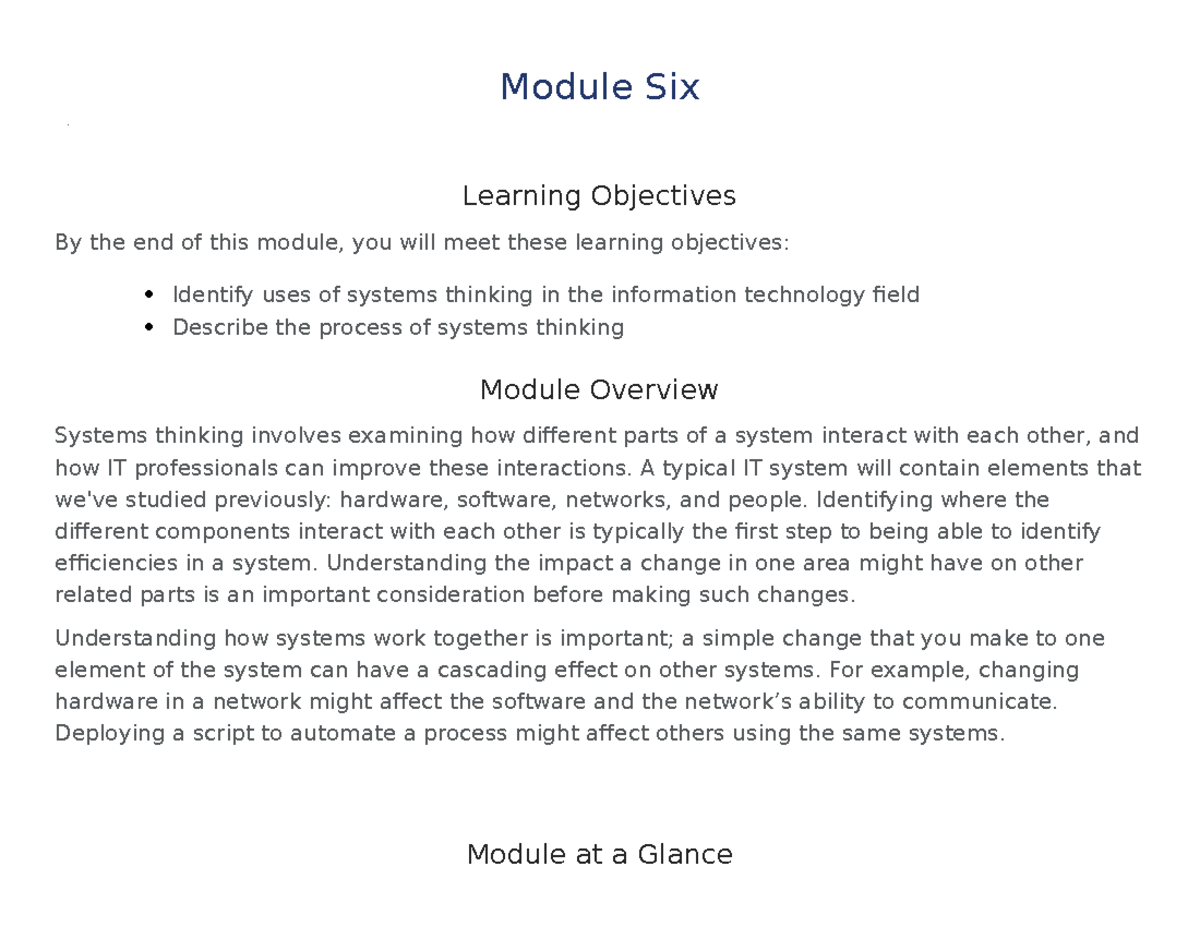 Module Six Introduction - Module Six Learning Objectives By the end of ...