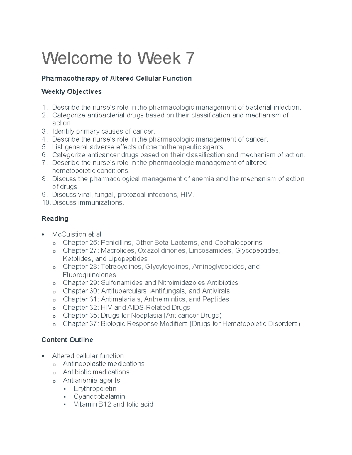 Welcome to Week 7 - Glance Ahead - Welcome to Week 7 Pharmacotherapy of ...