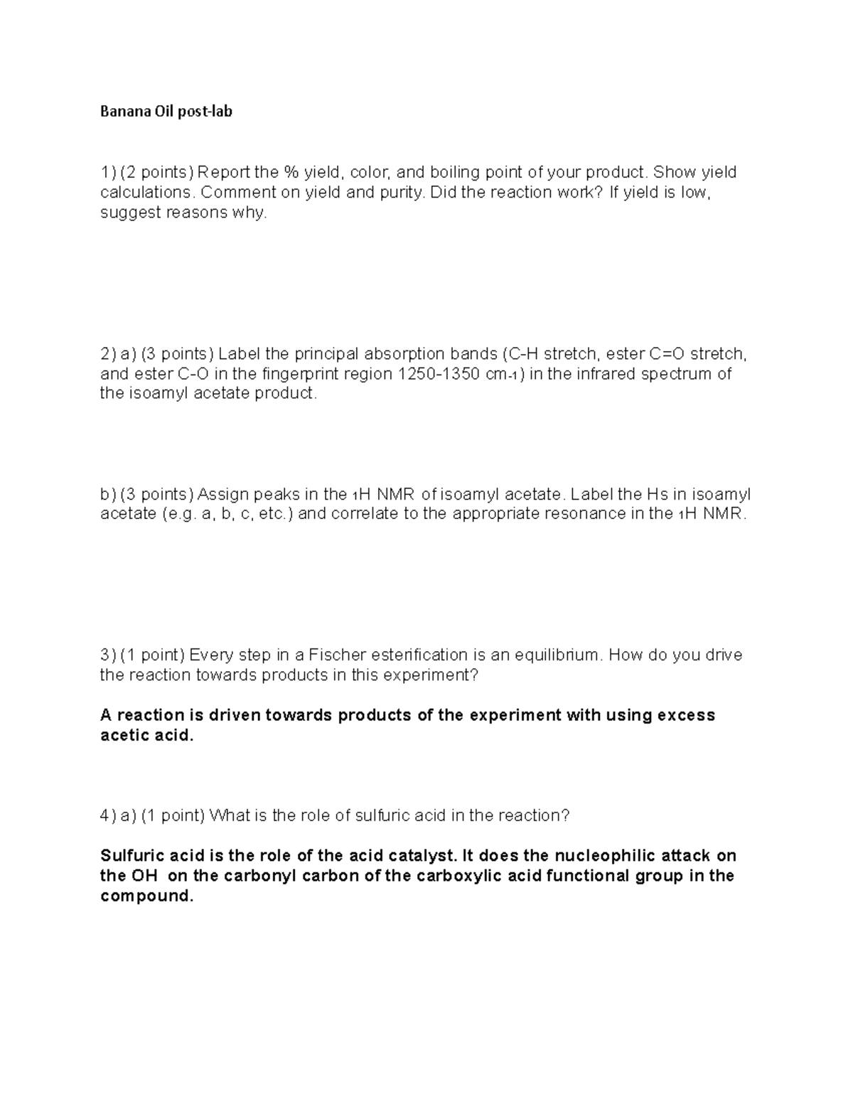 Banana post lab - Mary Fennimore post lab assignment - Banana Oil post ...