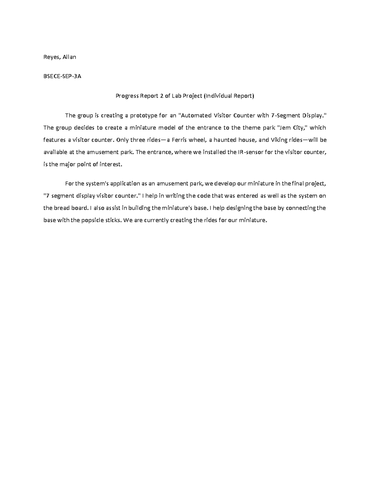 Progress Report - Reyes, Allan - Reyes, Allan BSECE-SEP-3A Progress ...