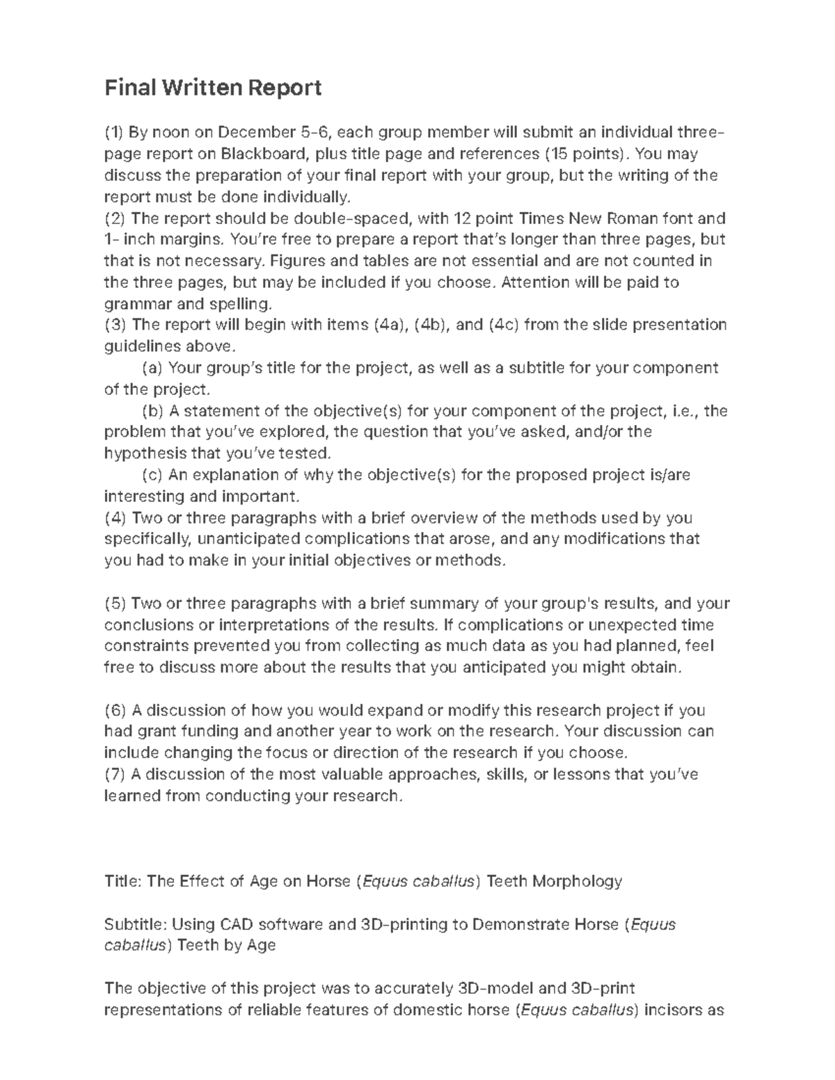 Final Written Report - You may discuss the preparation of your final ...