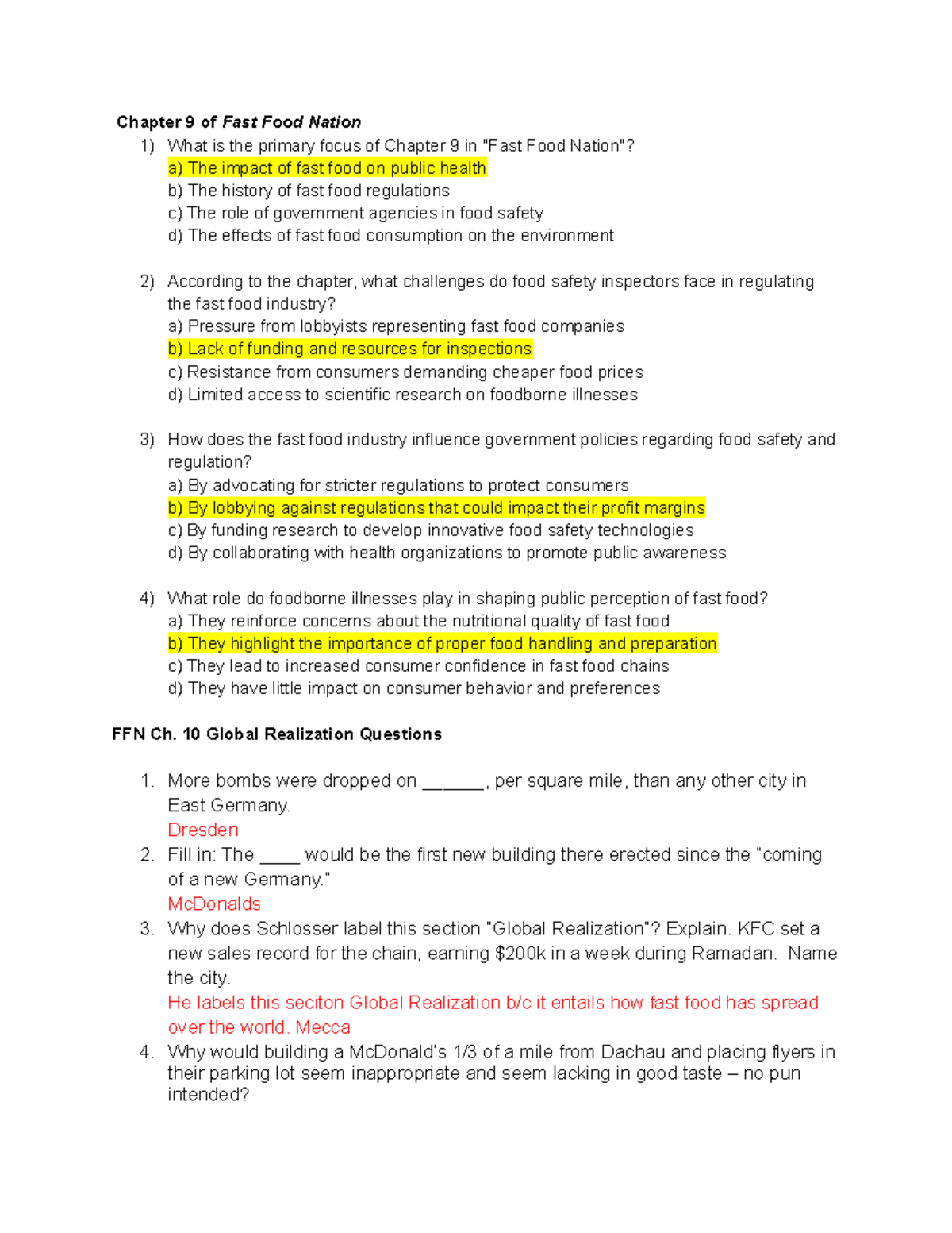 FFN Ch 9 and 10 questions - Chapter 9 of Fast Food Nation 1) What is ...