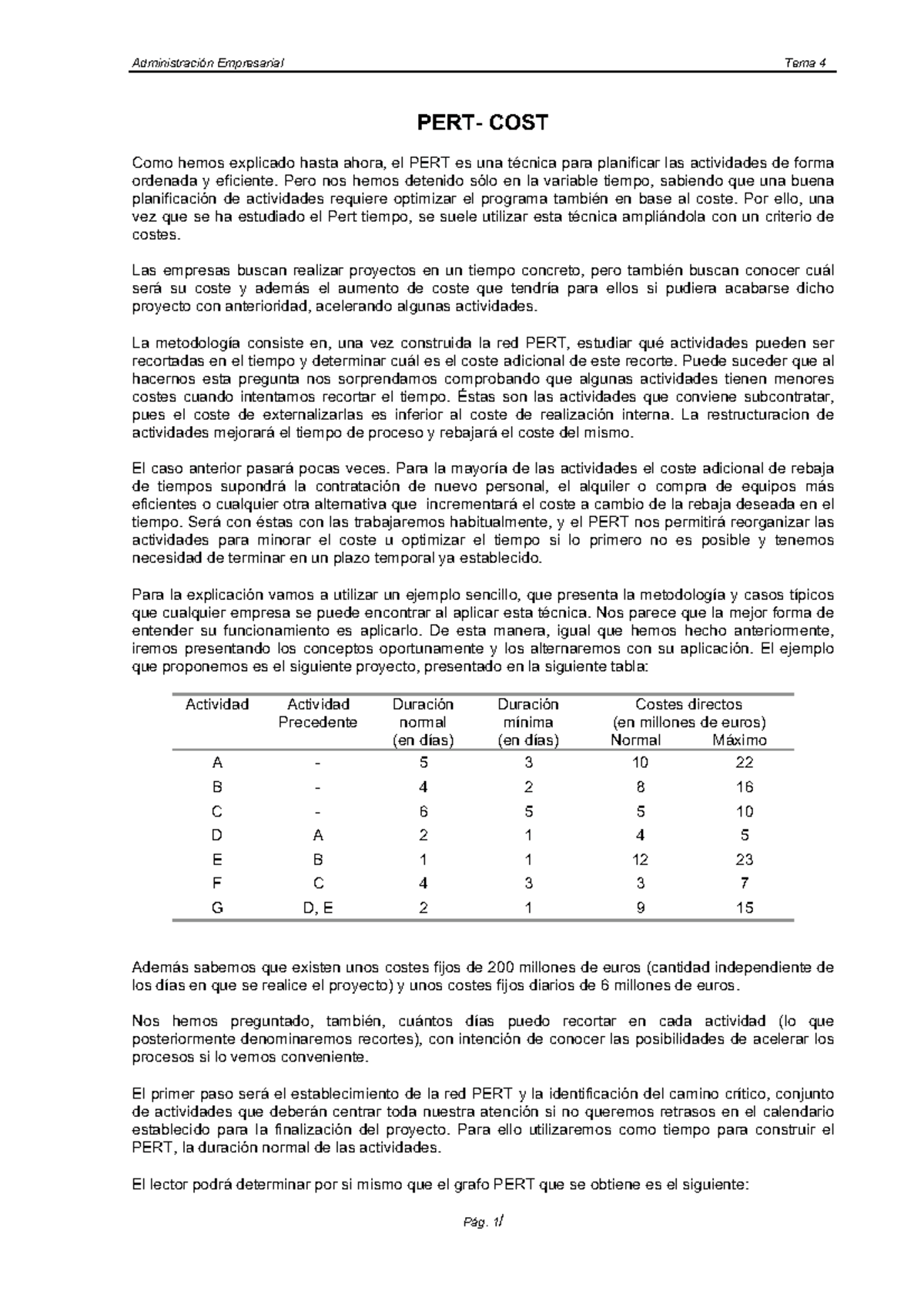 PERT COST - Práctica Pert - PERT- COST Como hemos explicado hasta ahora ...