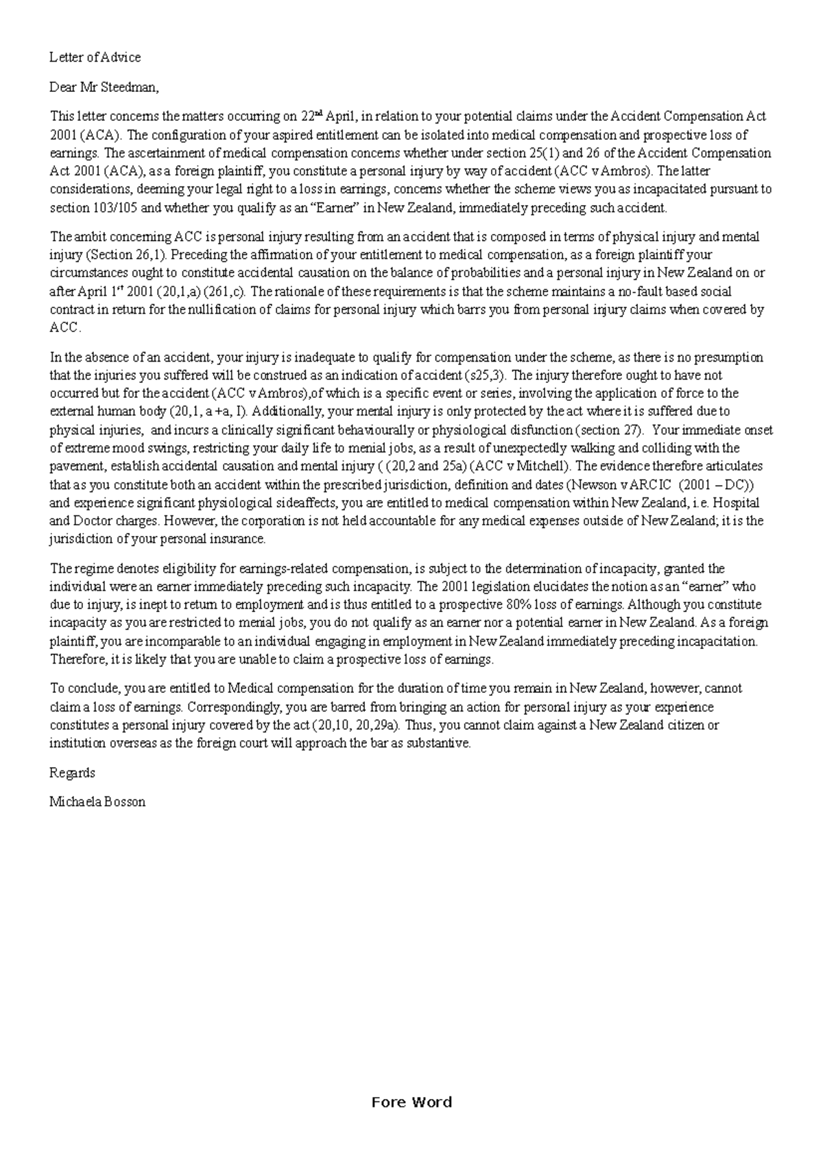 ILAC - notes for structure - Letter of Advice Dear Mr Steedman, This ...