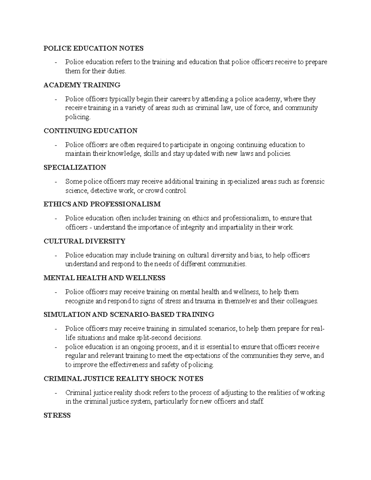 Police Education Notes - POLICE EDUCATION NOTES Police education refers ...