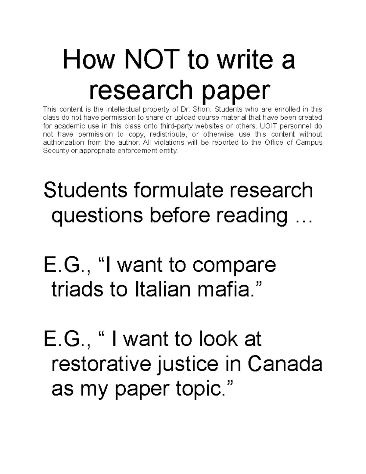 How NOT to write a - Notes - How NOT to write a research paper This ...