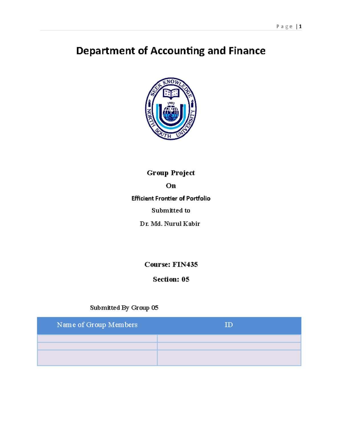 FIN 435 Assignment 3[21] - Department of Accounting and Finance Group Project On Efficient ...