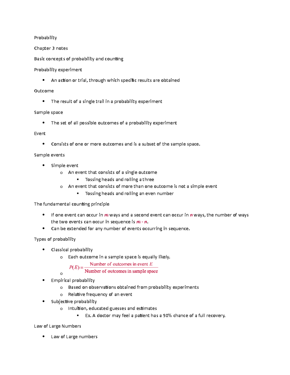 Chapter 3.1 notes - Introductory Statistics for Business - Probability ...