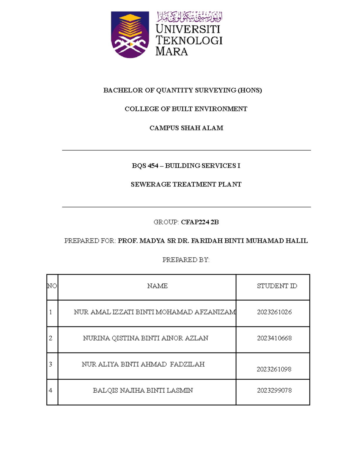 BS Sewerage Treatment Plant - BACHELOR OF QUANTITY SURVEYING (HONS) COLLEGE OF BUILT ENVIRONMENT ...