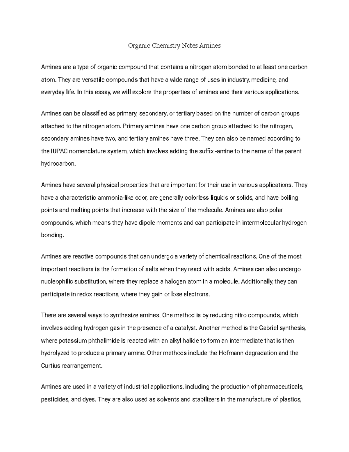 Amines Notes - Organic Chemistry Notes Amines Amines are a type of ...