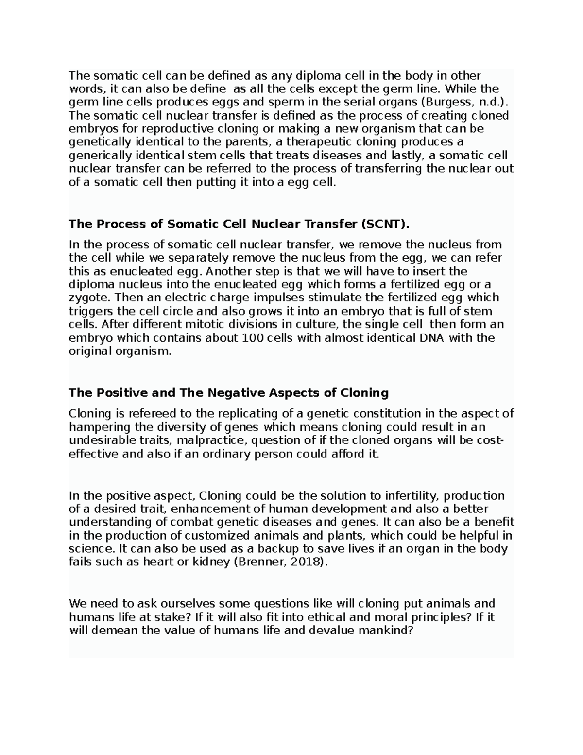 Process OF SCNT - The somatic cell can be defined as any diploma cell ...