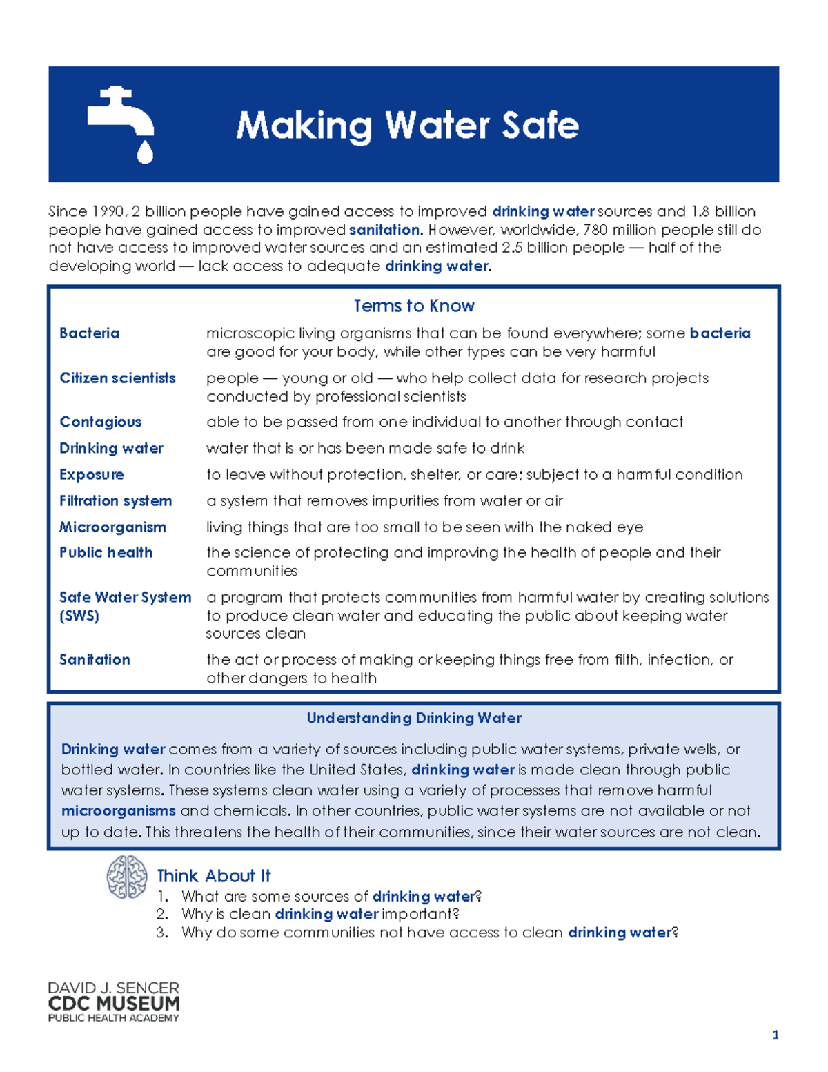 Cdcm pha stem making water safe lesson - Since 1990, 2 billion people ...