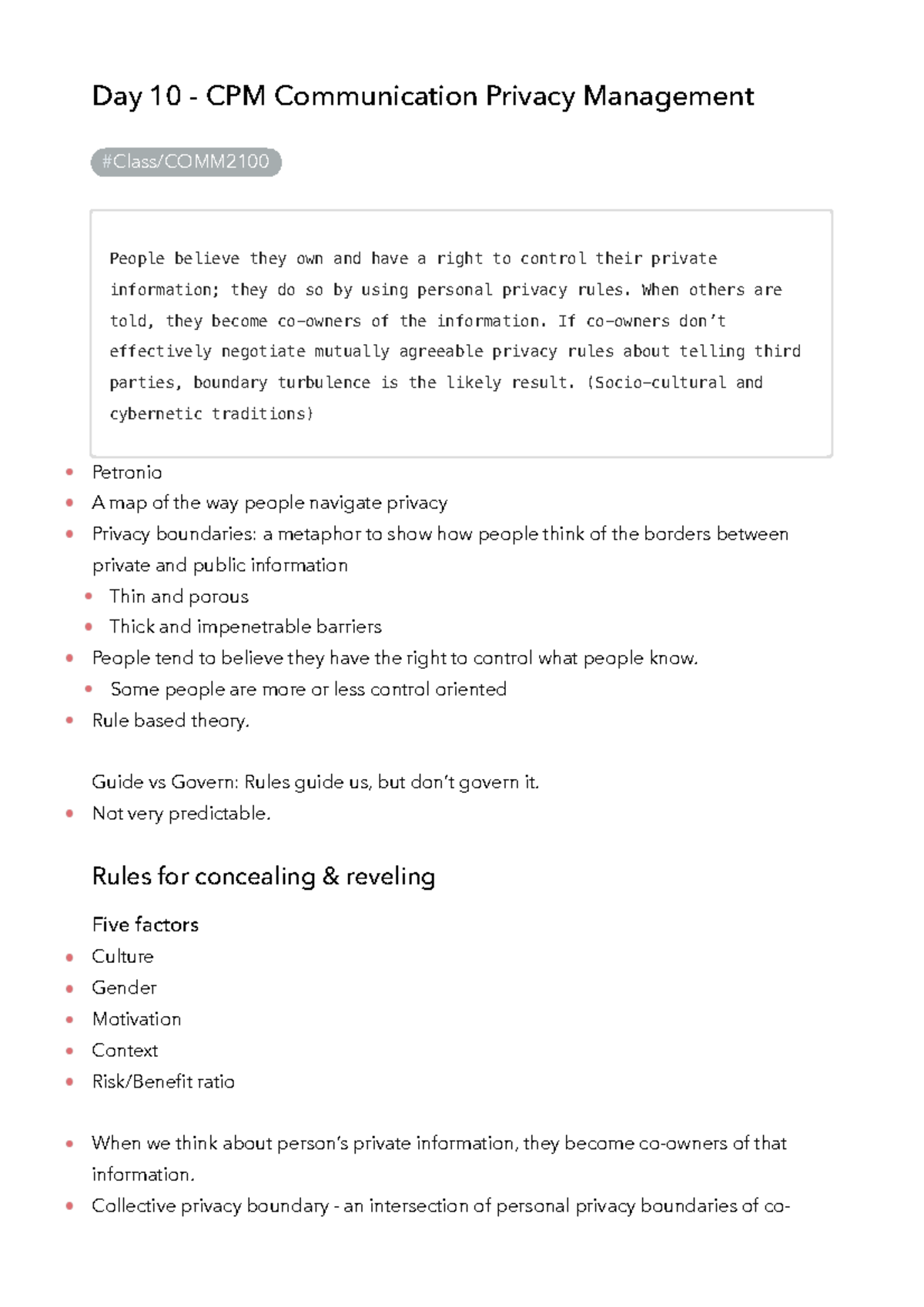 Day 10 - CPM Communication Privacy Management - Day 10 - CPM ...