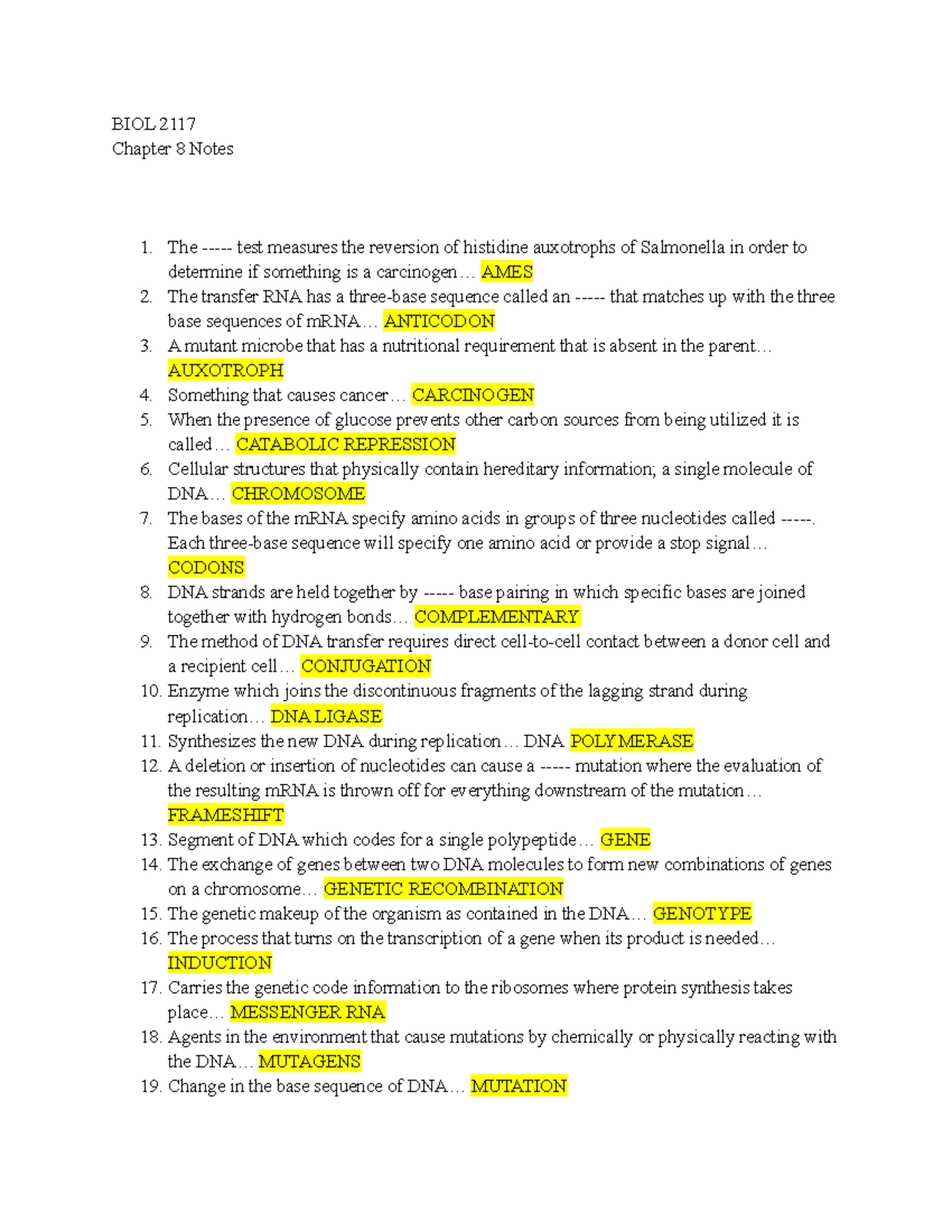 BIOL 2117 Ch. 8 Notes - BIOL 2117 Chapter 8 Notes The - test measures ...
