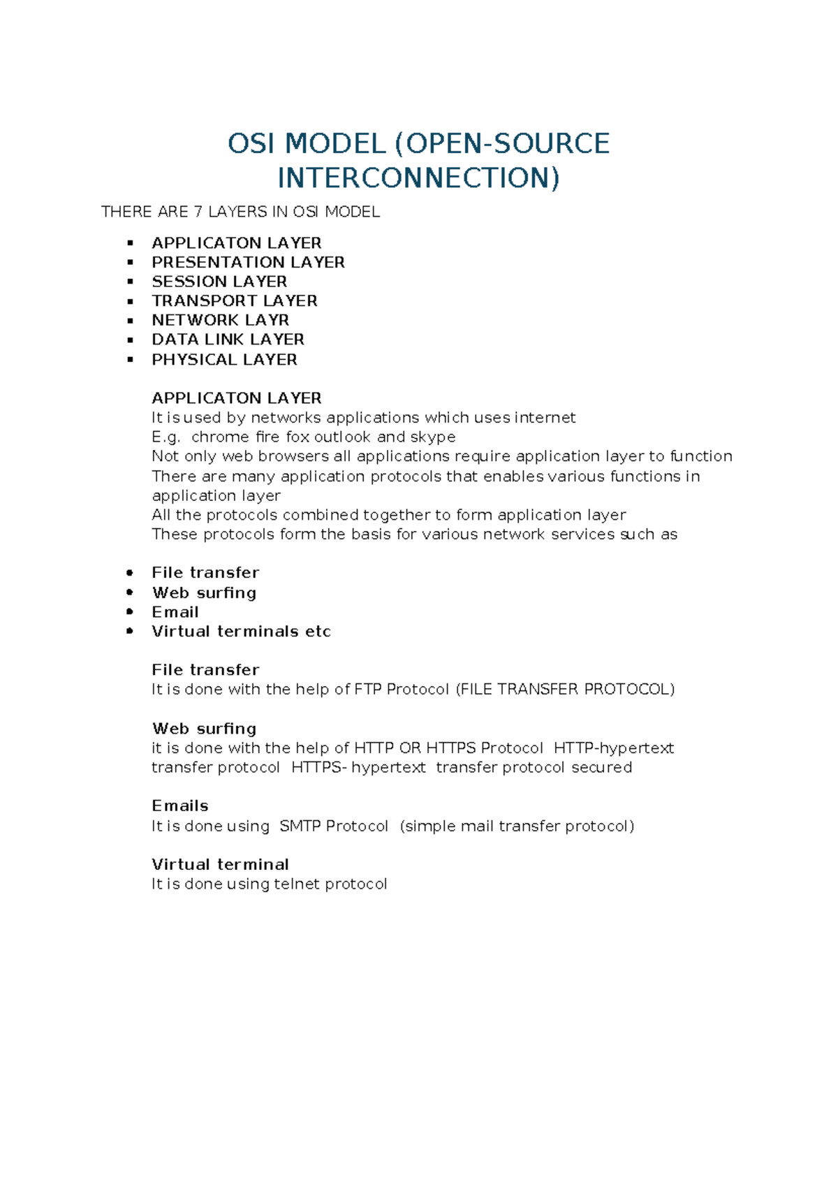 OSI Model - OSI MODEL (OPEN-SOURCE INTERCONNECTION) THERE ARE 7 LAYERS IN OSI MODEL APPLICATON ...