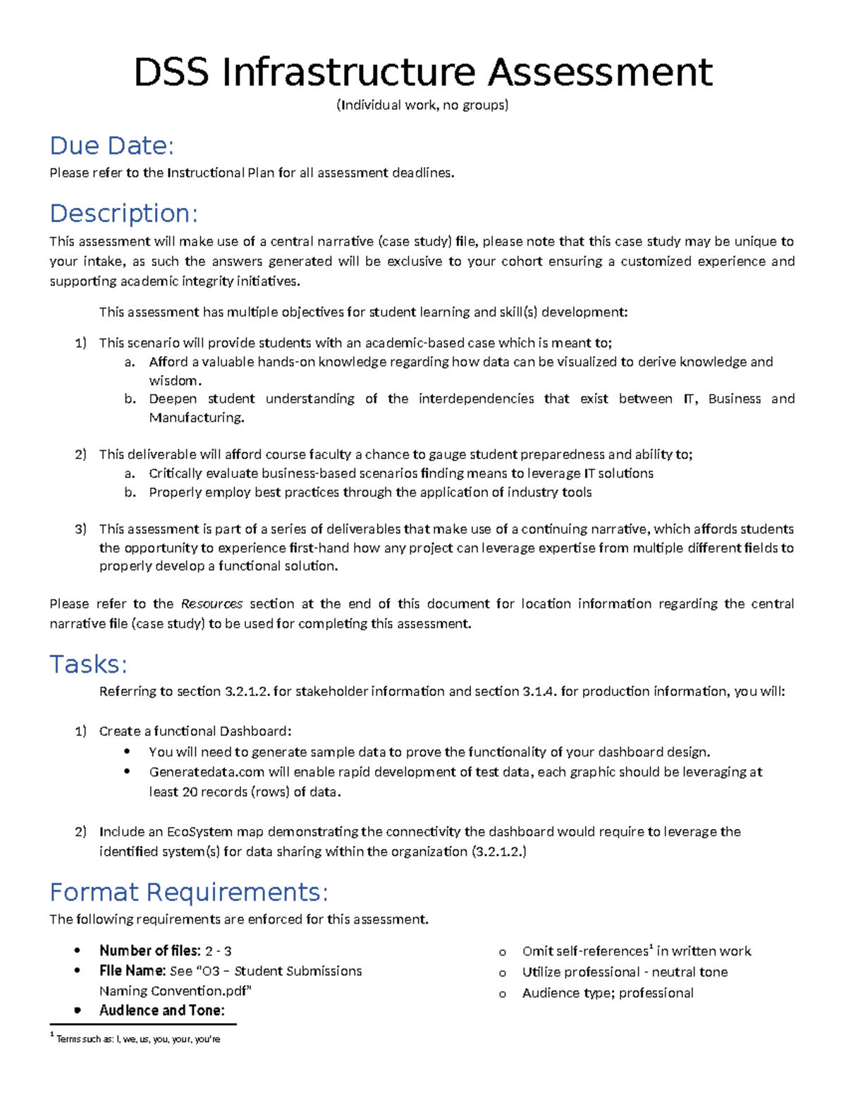 Assignment #4 - DSS Infrastructure - Dashboard Development - 3.2 - DSS Infrastructure Assessment ...