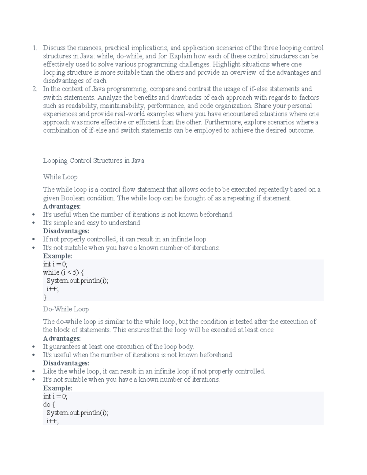 CS 1102-01 UNIT 2 Discussion Forum - 1. Discuss the nuances, practical ...