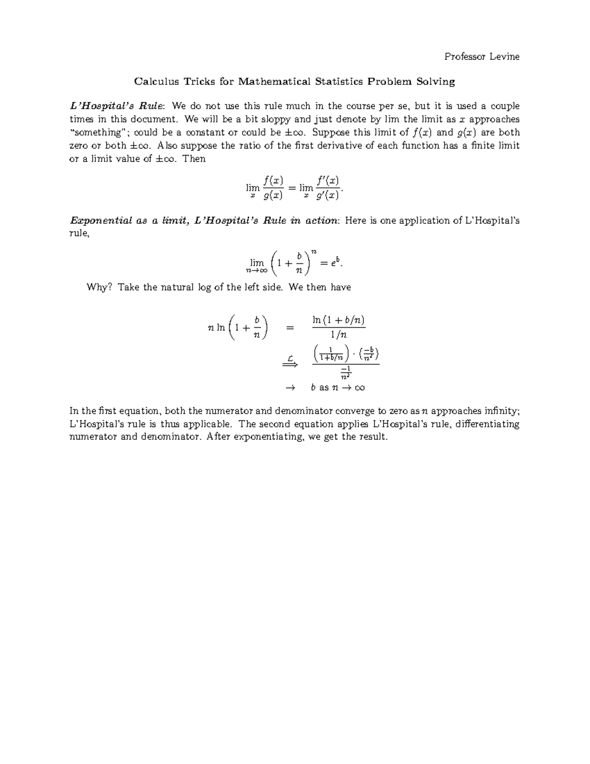 Calculus tricks - Notes - Professor Levine Calculus Tricks for ...