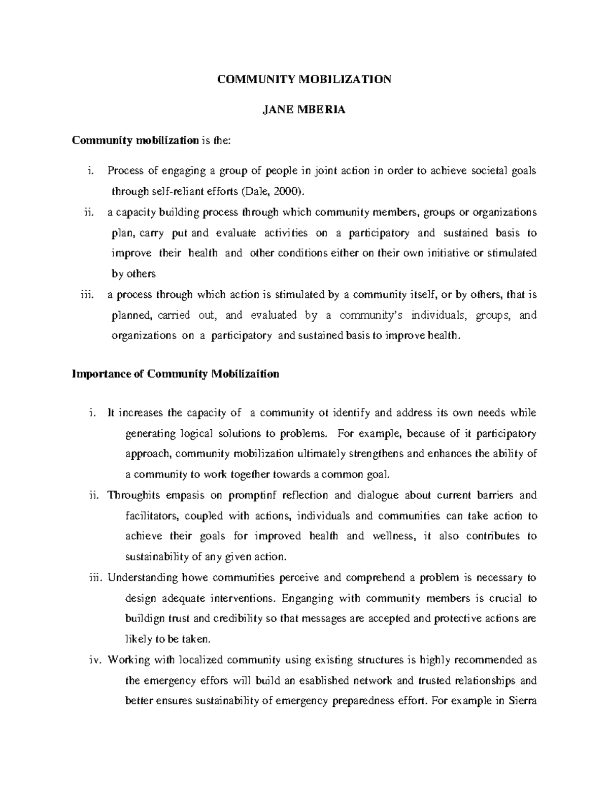 Community Mobilization - COMMUNITY MOBILIZATION JANE MBERIA Community ...