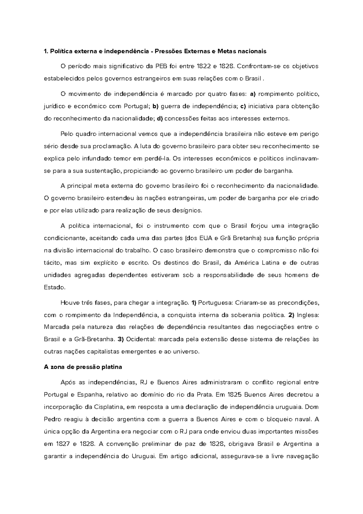 HAB - Anotações sobre a leitura - 1. Política externa e independência ...