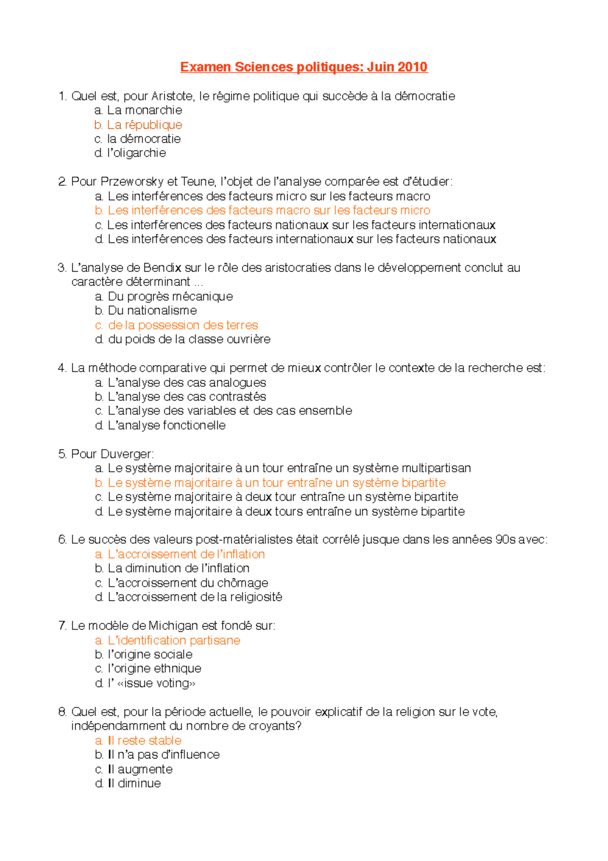Examen juin 2010, questions et réponses - examen corrigé de science ...