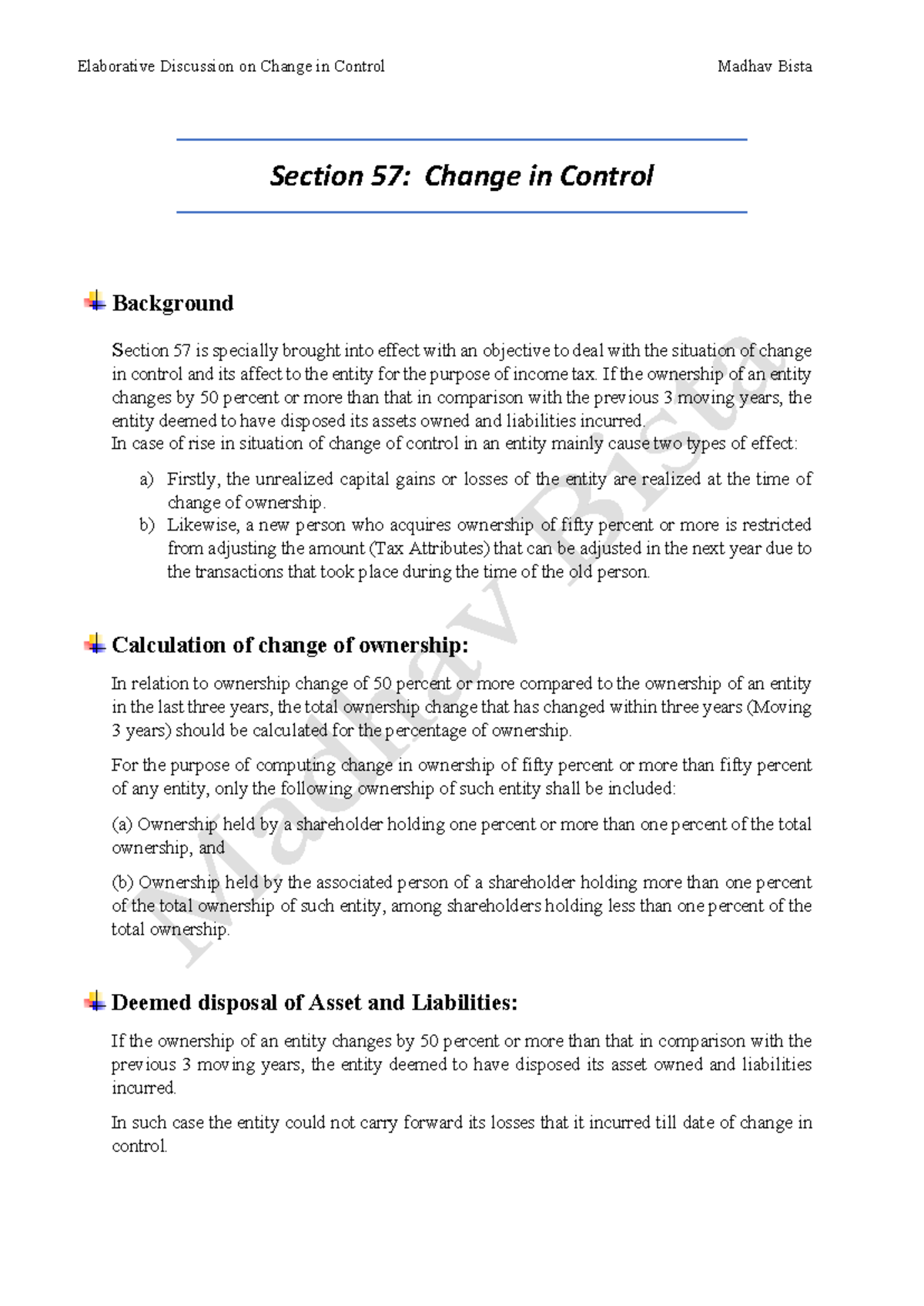 Section 57 Change in Control - Section 57: Change in Control Background ...