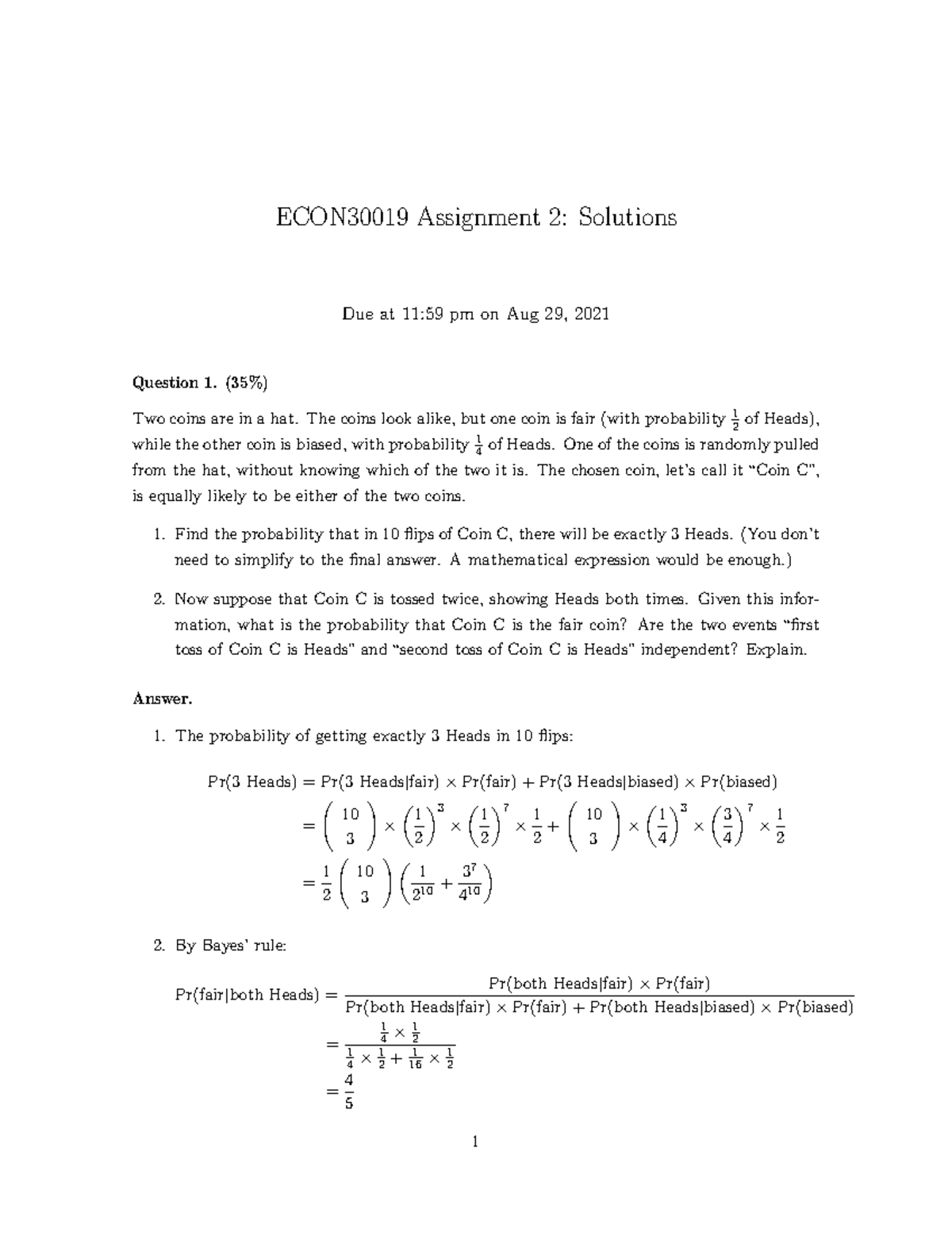 Assignment 2 Solution 2021 - ECON30019 Assignment 2: Solutions Due at ...