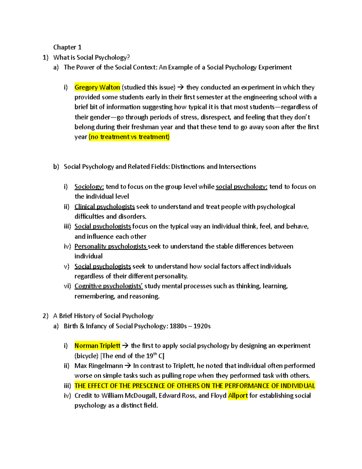 Chapter's Summaries - Chapter 1 What is Social Psychology? a) The Power ...