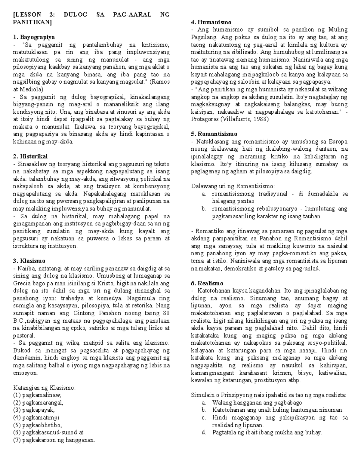 Lesson 2-Dulog sa Pag-aaral ng Panitikan - [LESSON 2: DULOG SA PAG ...