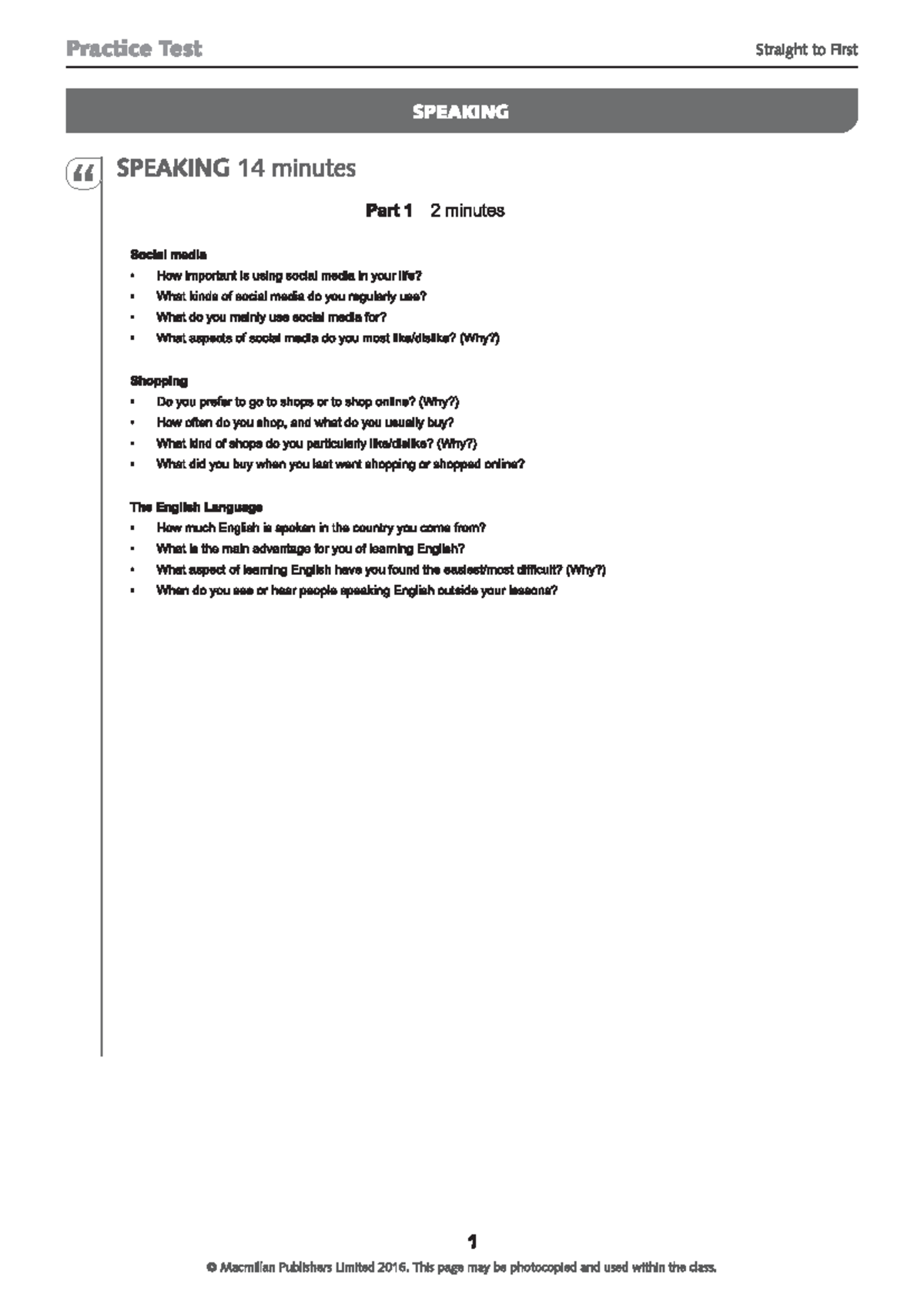 B2 Speaking Questions AND Picture Comparison - Practice Test Straight ...