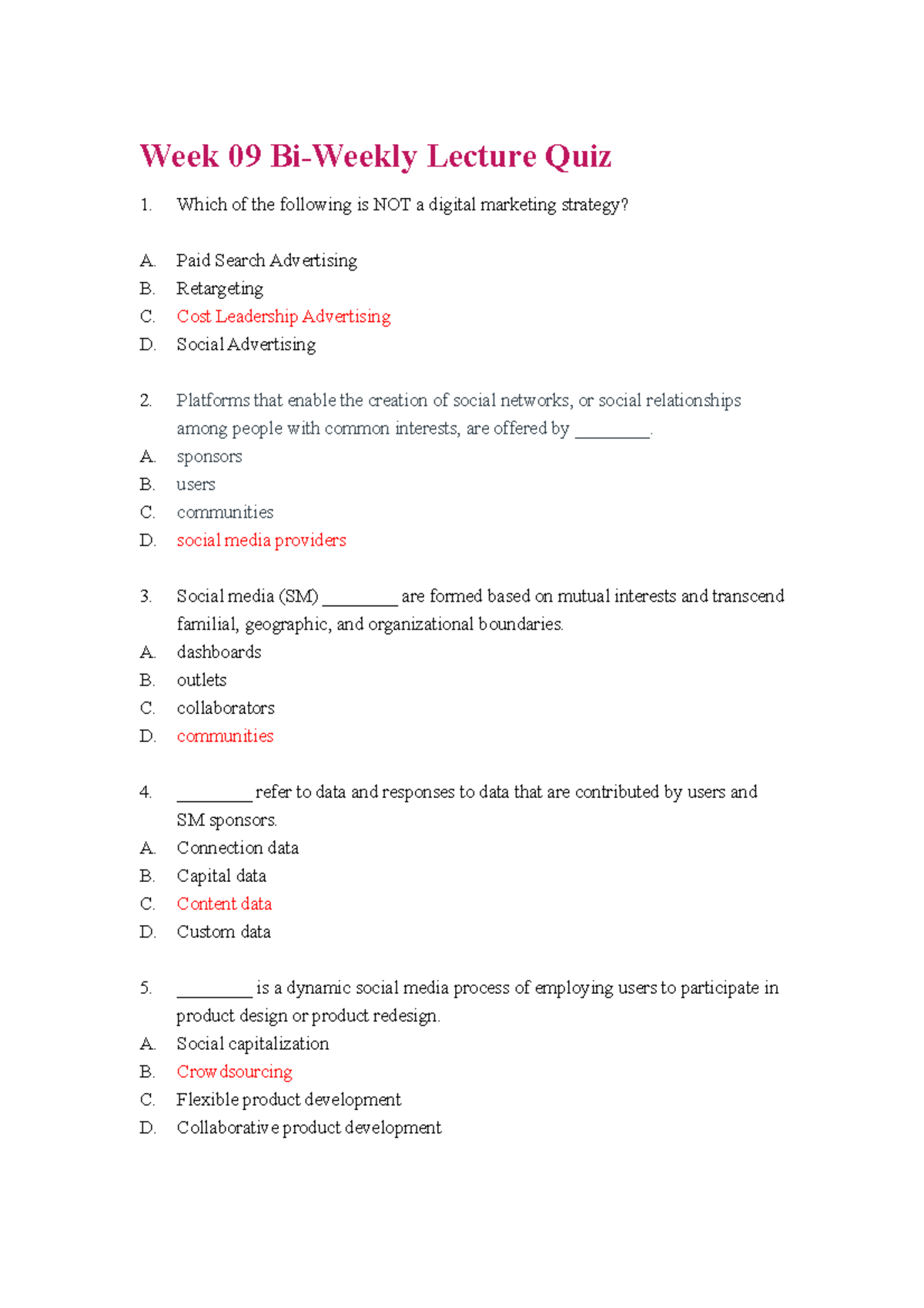 Week 09 Bi weeklu quiz - This is the answer and question of the week 9 ...