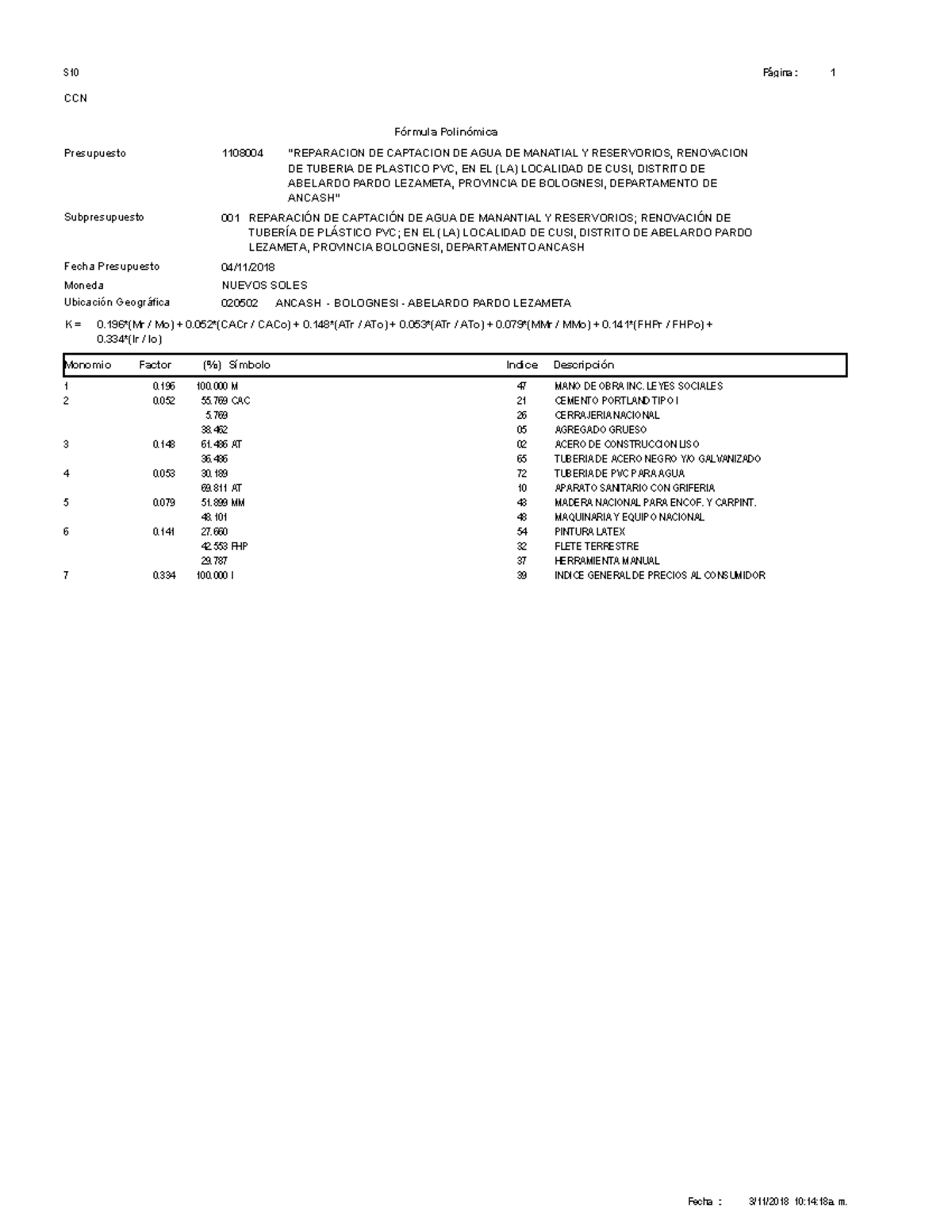 Formulak - FORMULA - S10 Página : 1 CCN Fórmula Polinómica Presupuesto ...